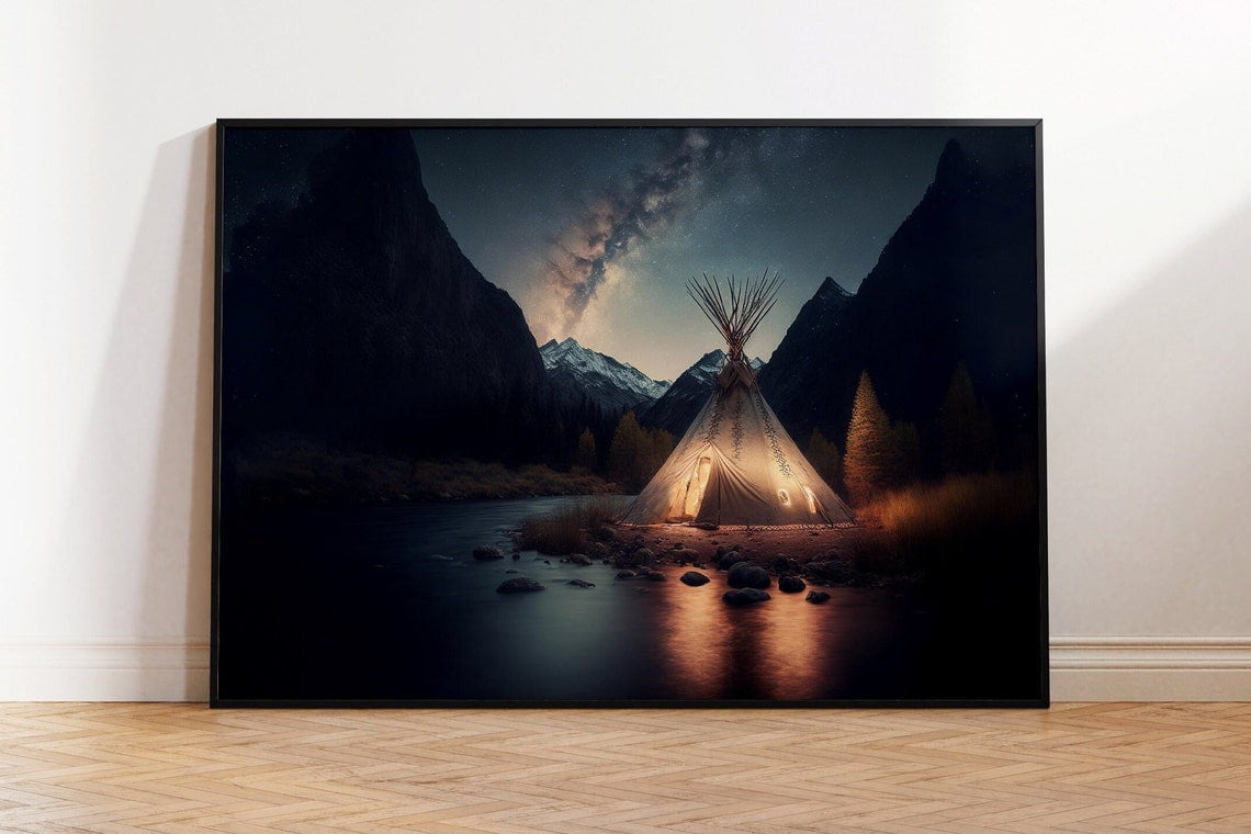 Native American Tipi Landscape Art Print, Unframed Poster Size 24x36 ...