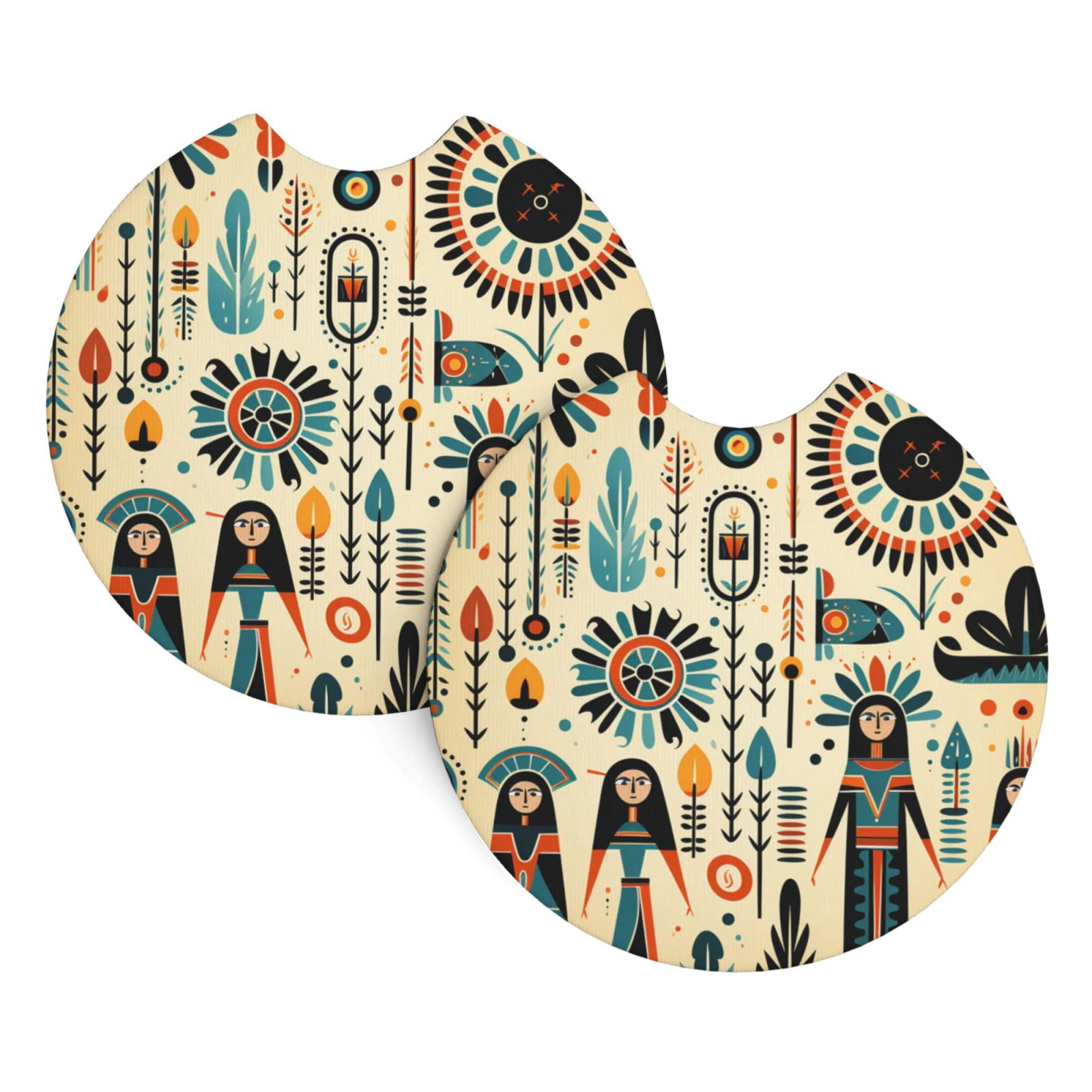 Native American Tribe Cartoon Art Car Cup Holder Pad 2-Pack Neoprene ...