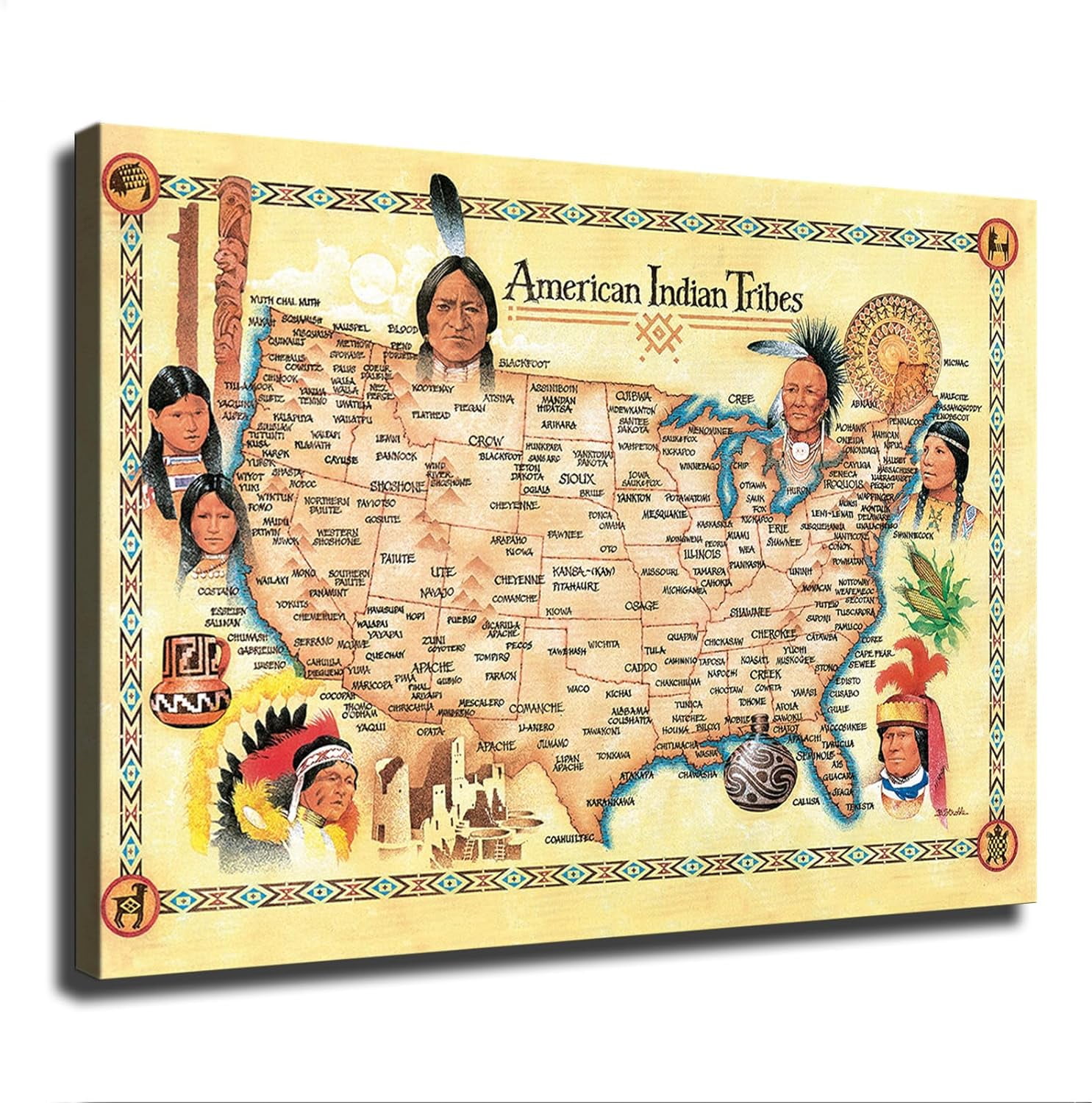 Native American Tribes Map Poster Modern Aesthetic Background Wall ...