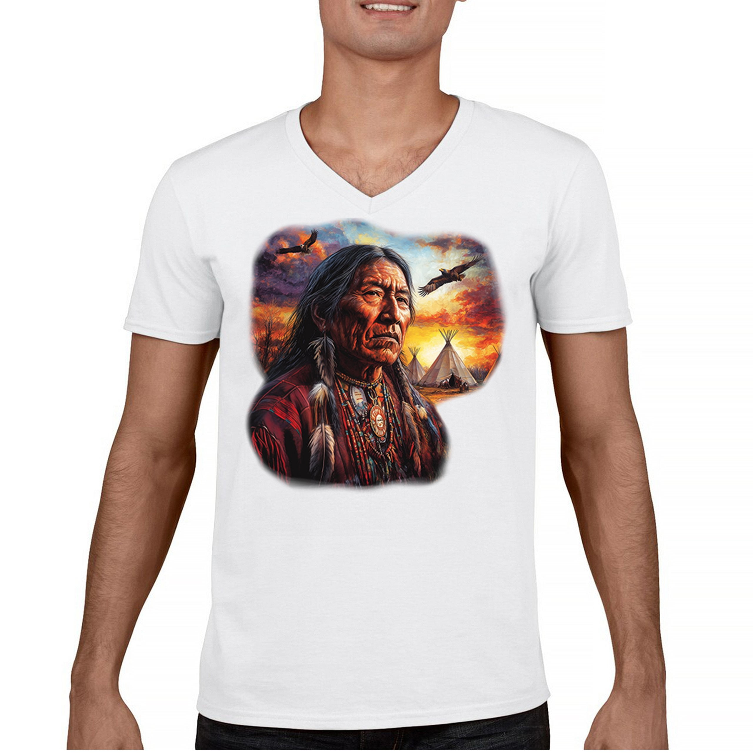 Native American Village Chief V-Neck T-shirt Tribal Spirit Warrior ...