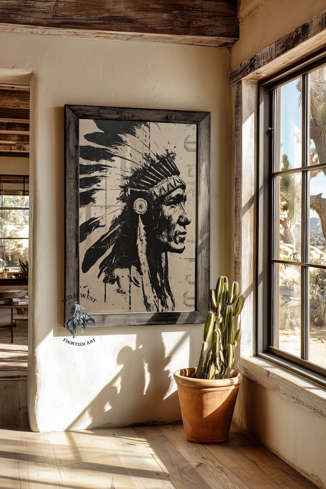 Native American Warrior Ink Art Print: Sioux Rider, Western Decor #3405 ...