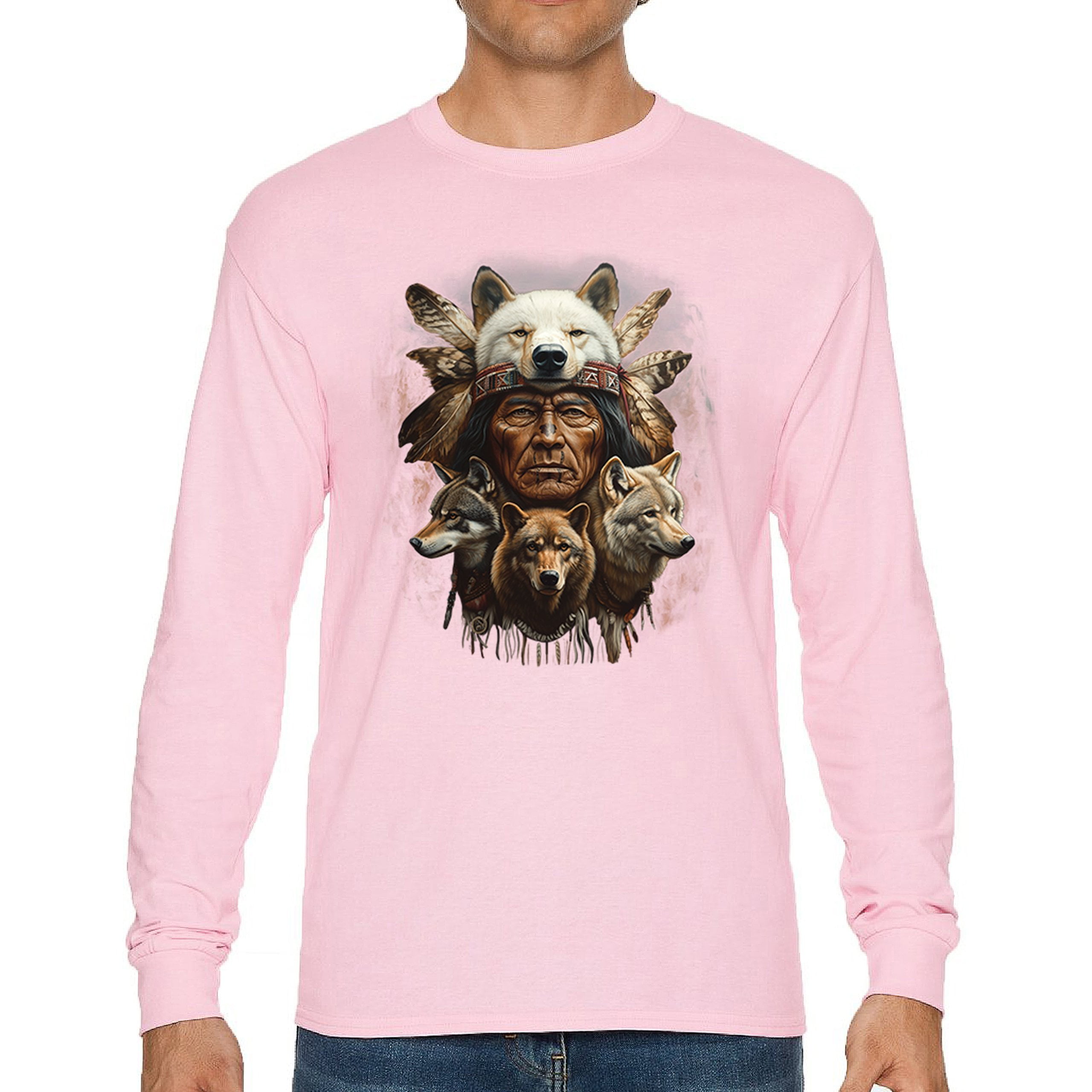 Native American Wolf Chief Long Sleeve T-shirt Tribal Spirit Warrior ...