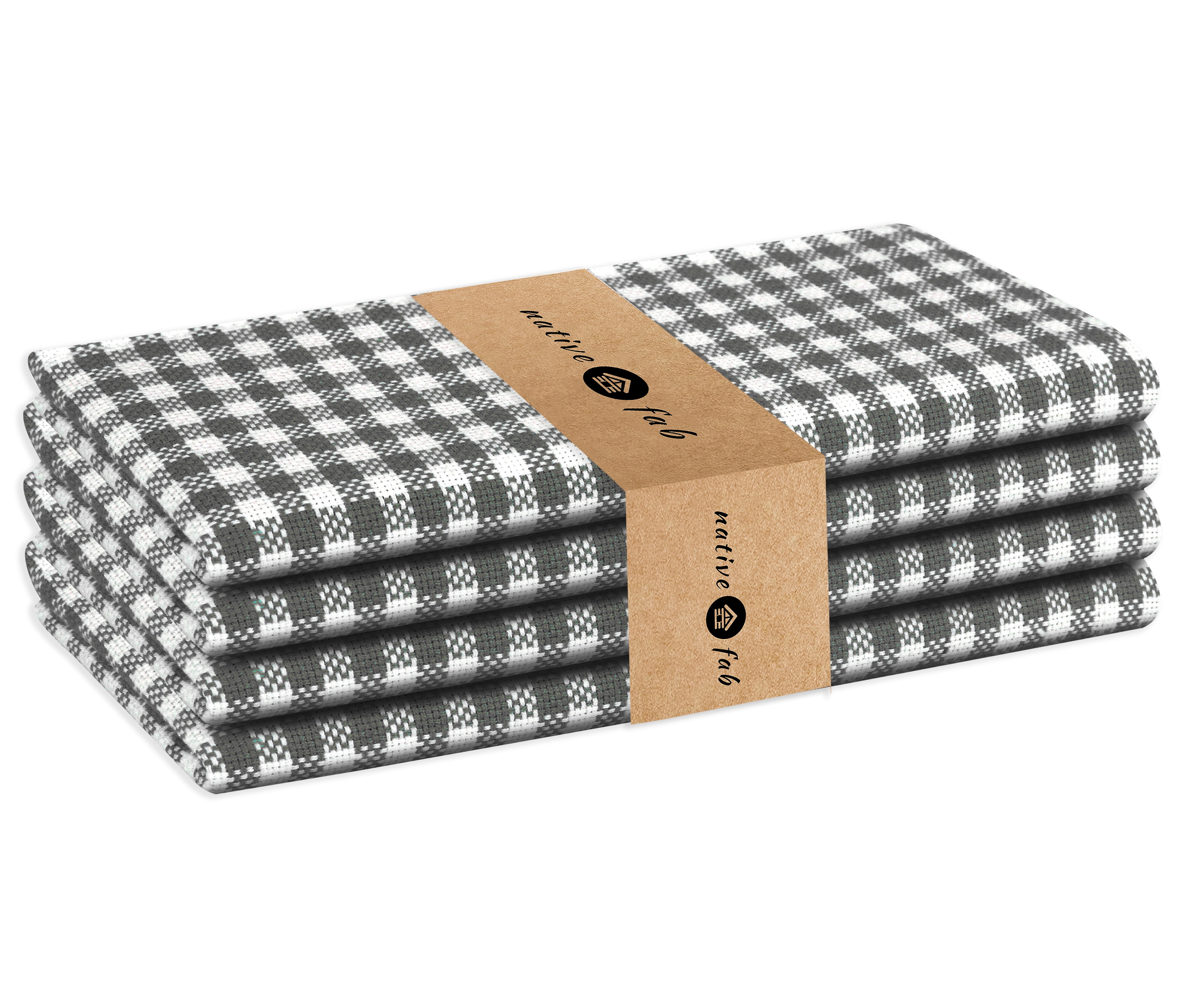 Native Fab 100% Cotton Gingham Check Fabric Cloth Dinner Napkins 16x16 ...