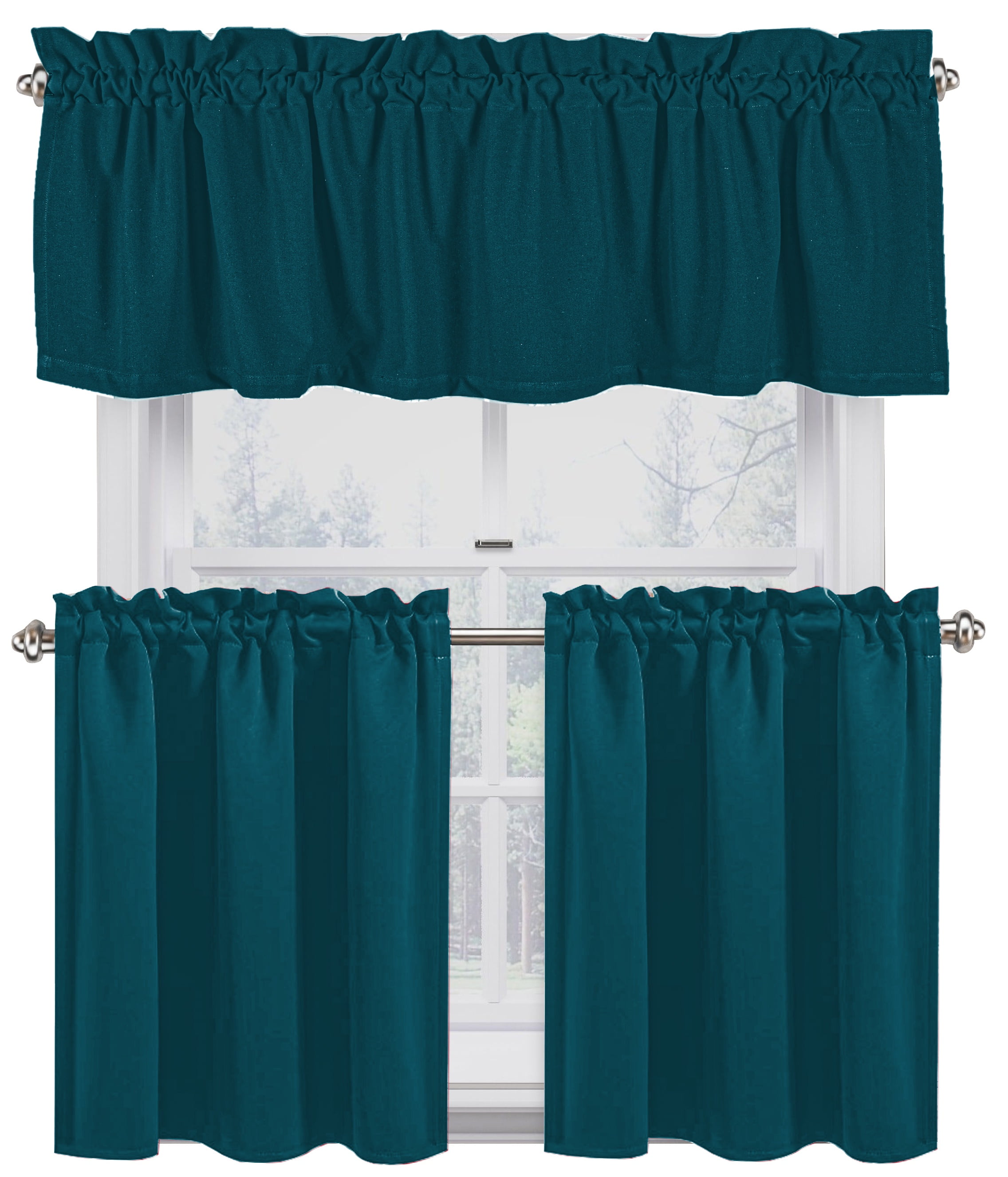 Native Fab 100% Cotton Kitchen Curtain Tiers Valance Set - Rod Pocket ...