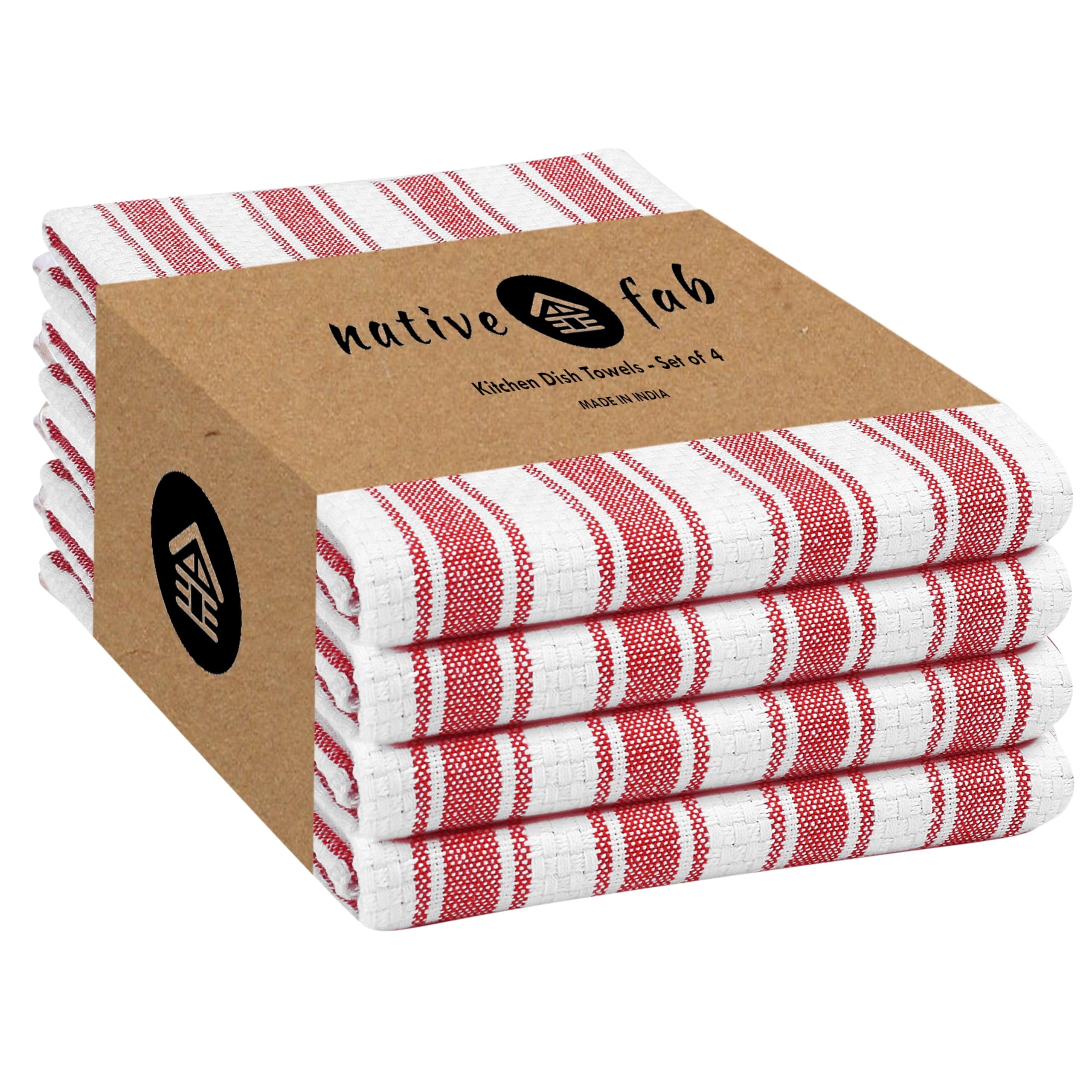Native Fab Basket Weave Dish Towels, 16x26 inches, Set of 4, Cotton Red ...