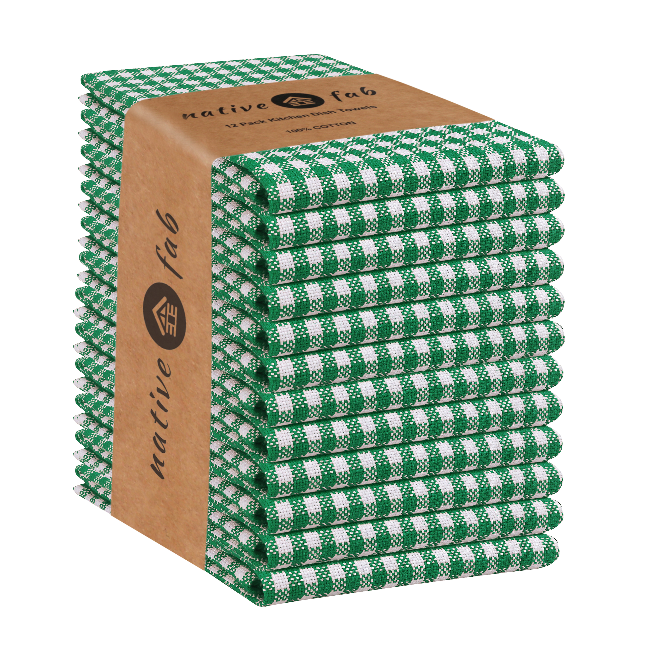 Native Fab 12 Pack Gingham Check Plaid Kitchen Towel - Soft Cotton ...