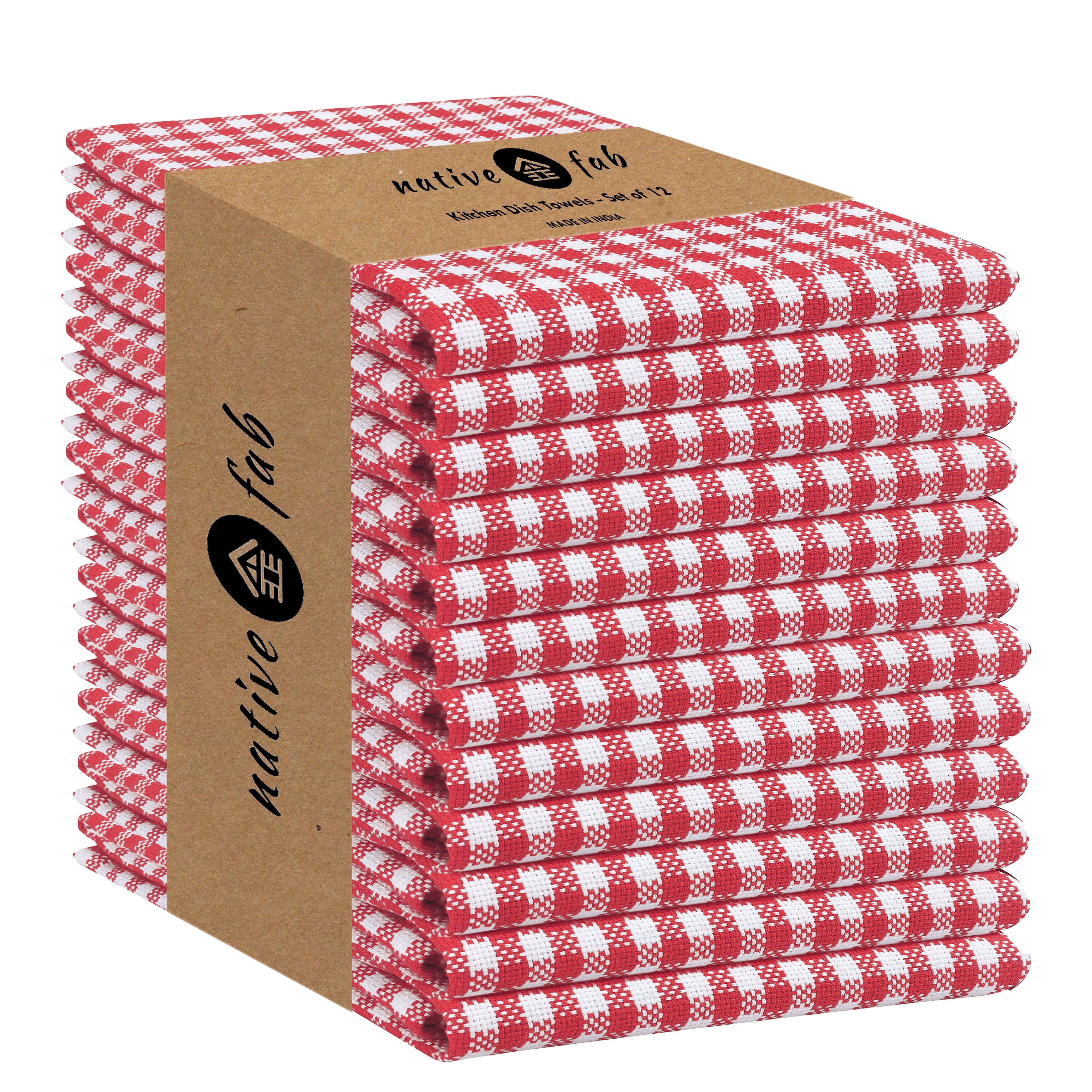 Native Fab 12 Pack Gingham Check Plaid Kitchen Towel - Soft Cotton ...