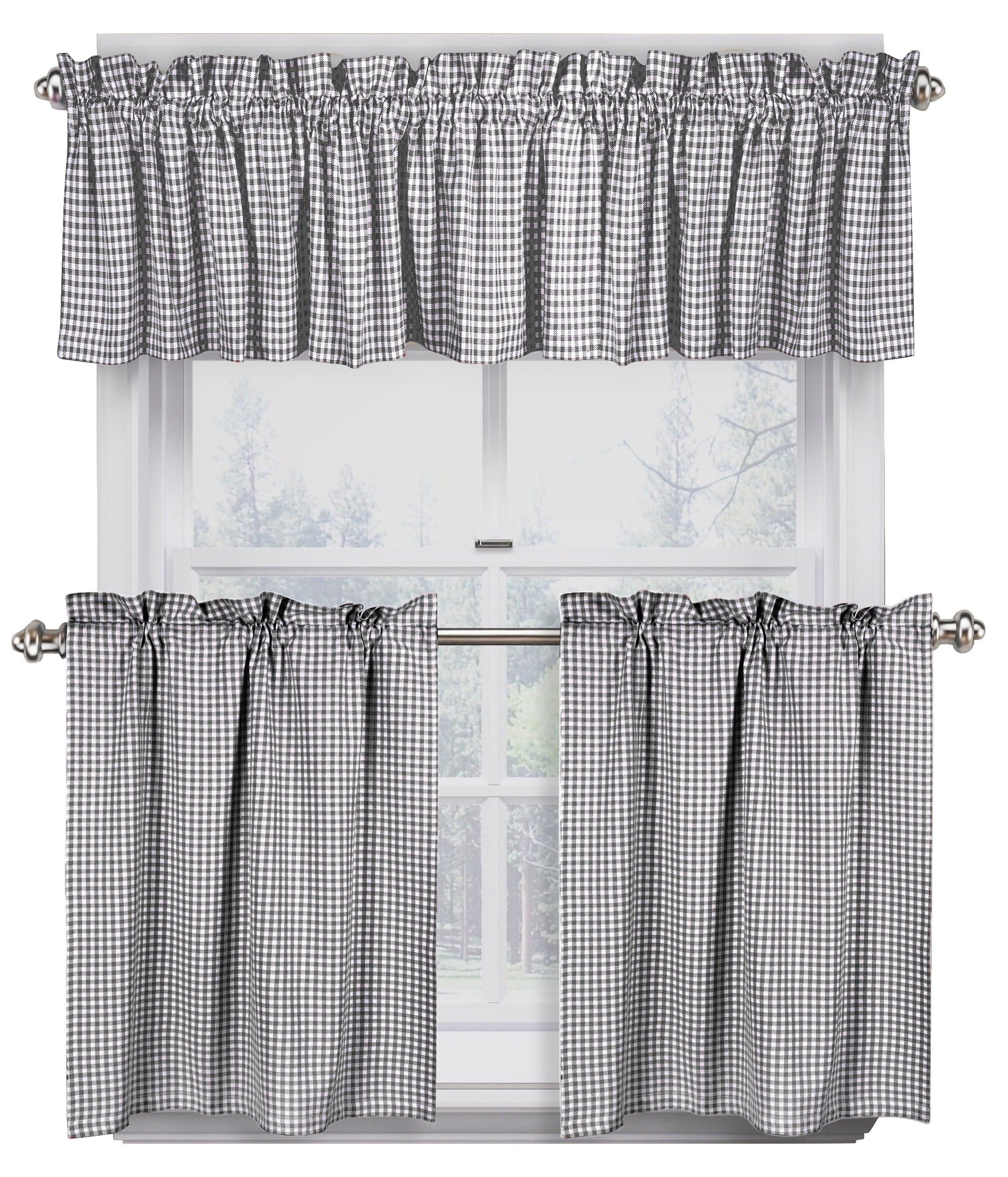 Native Fab 3 Pieces Window Curtain Tiers and Valance Set - Farmhouse ...
