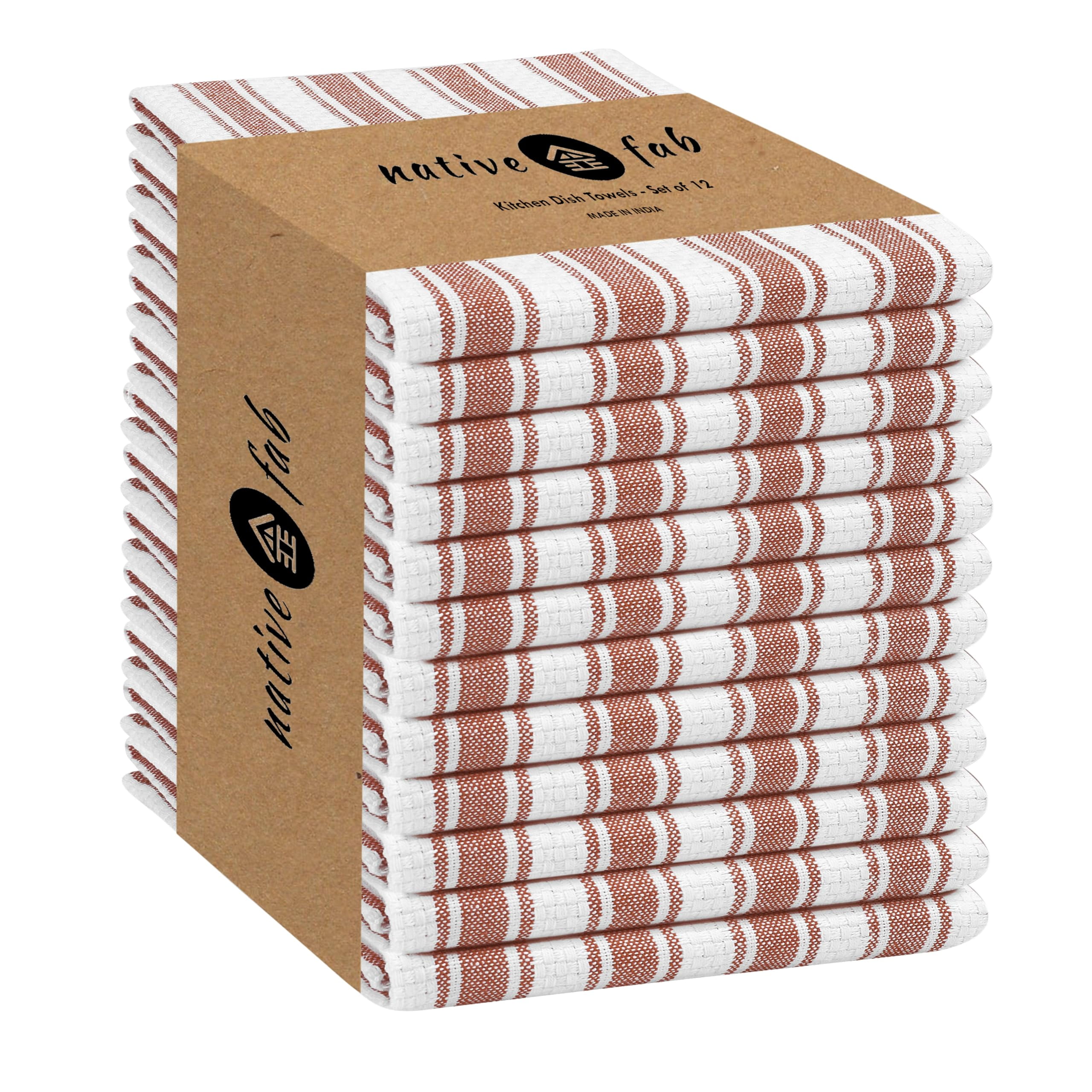 Native Fab Dish Towels 12 Pack, 16x26, Cotton Tea Towels with Hanging ...