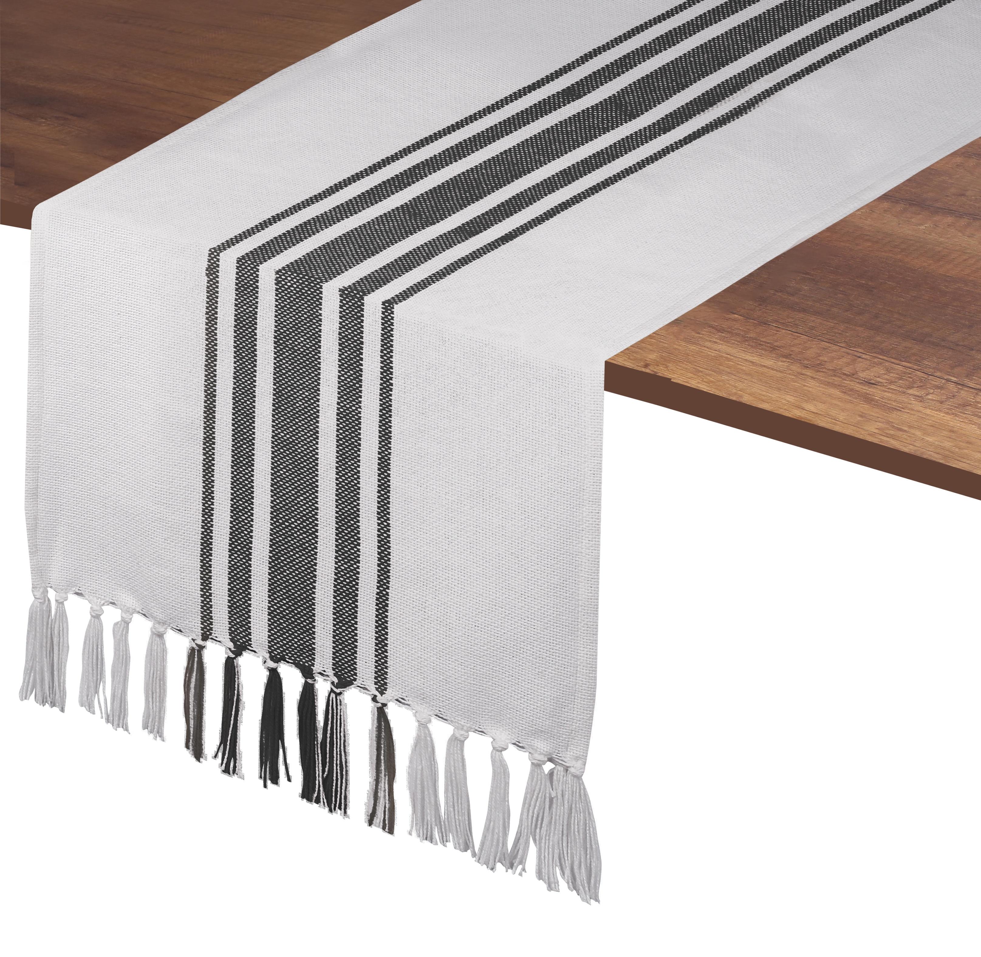 French Blue Dobby Striped Fringe Ribbed Table Runner 14x108 - Walmart.com