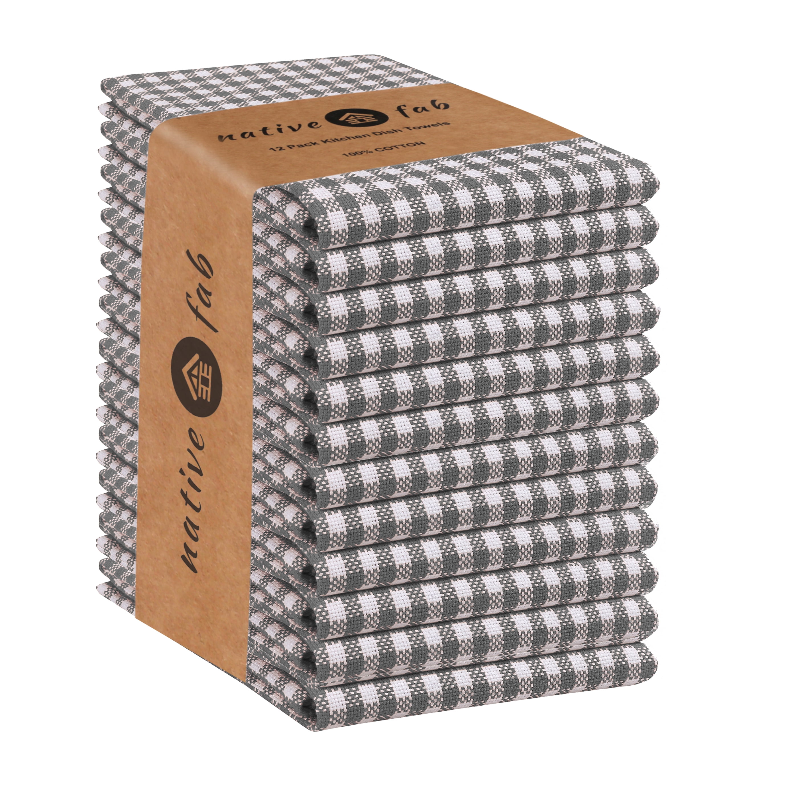 Native Fab Mini Checks Kitchen Towel, Set of 12, Cotton, 15x25 Gray ...