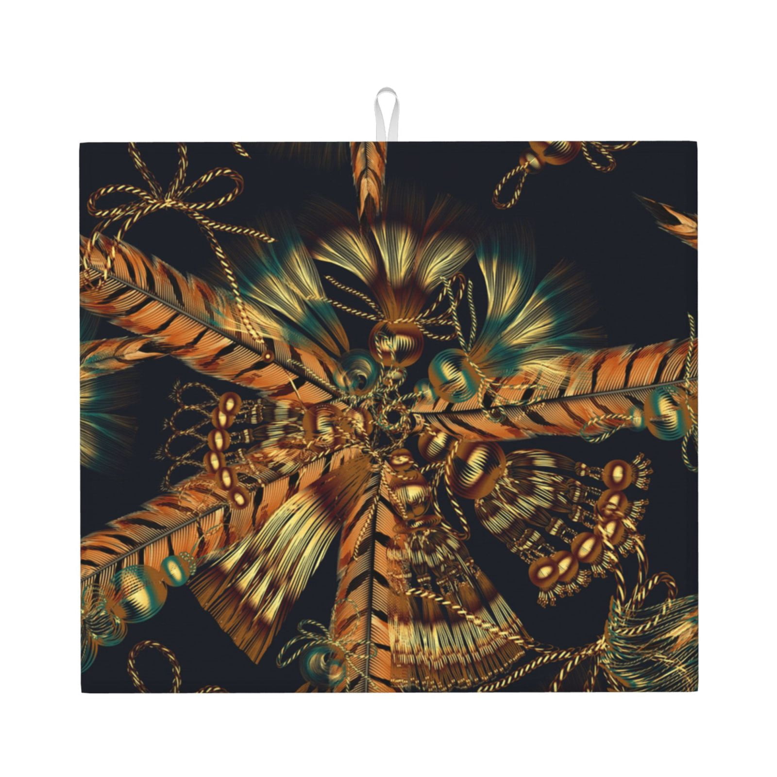 Native Indian Feathers Ethnic Tassles Kitchen Drying Mat 18x16 Inch ...