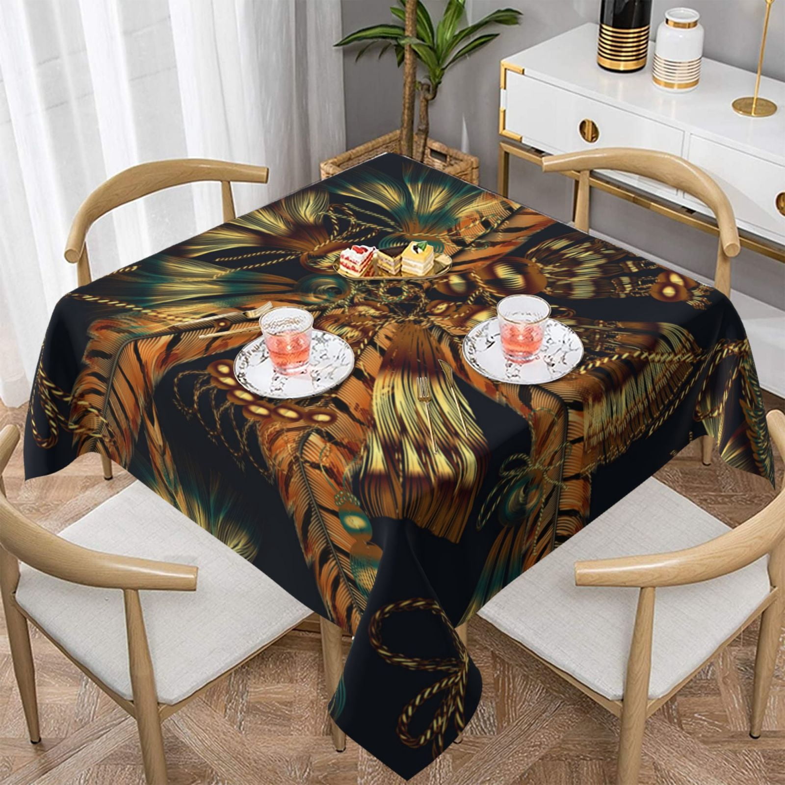 Native Indian Feathers Ethnic Tassles Square Tablecloth 60x60 ...