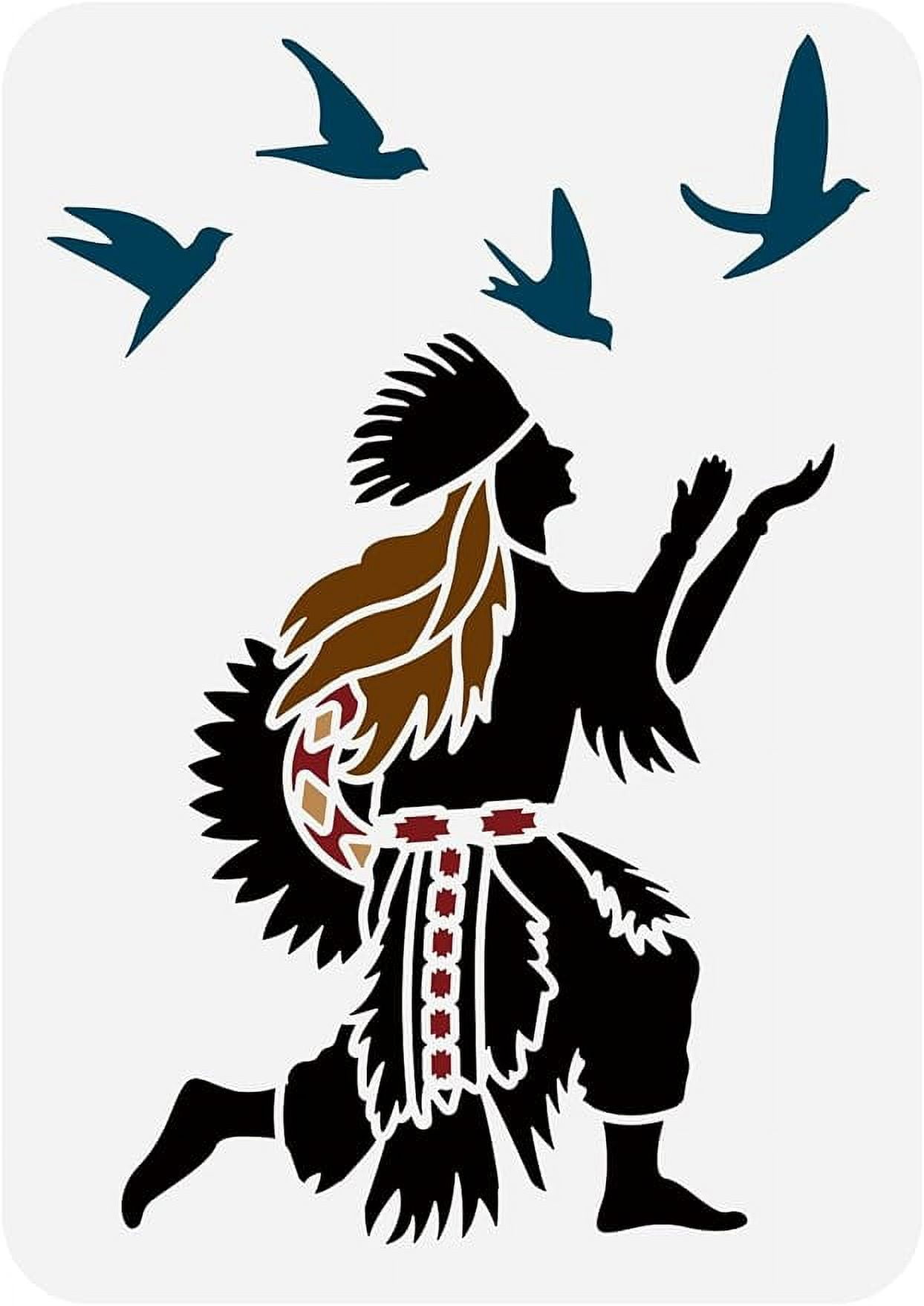 Native Indian and Birds Painting Stencil Reusable Southwest Art ...