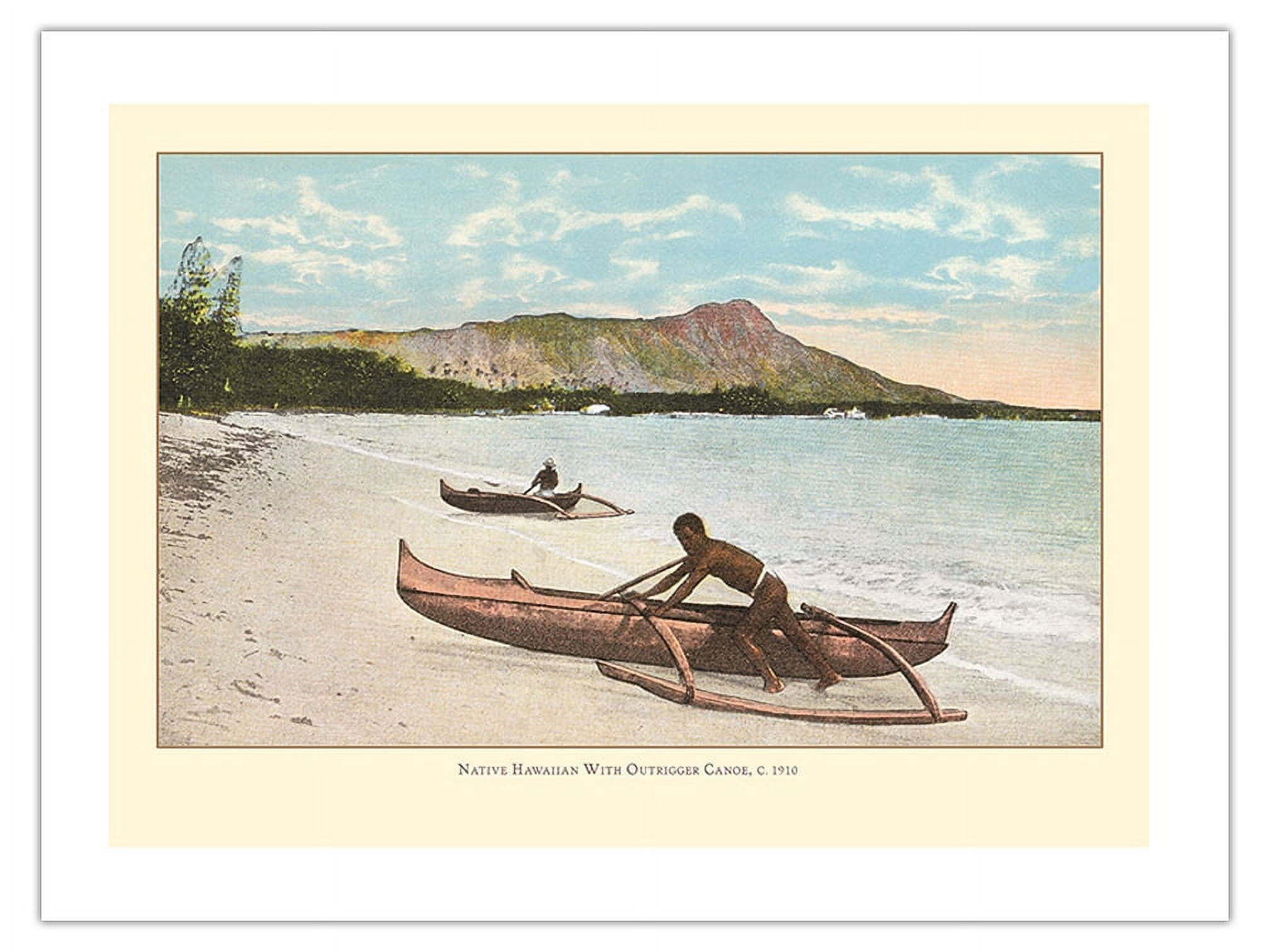Native with Outrigger Canoe (Wa’a) - Honolulu Hawaii - Vintage Hawaiian ...