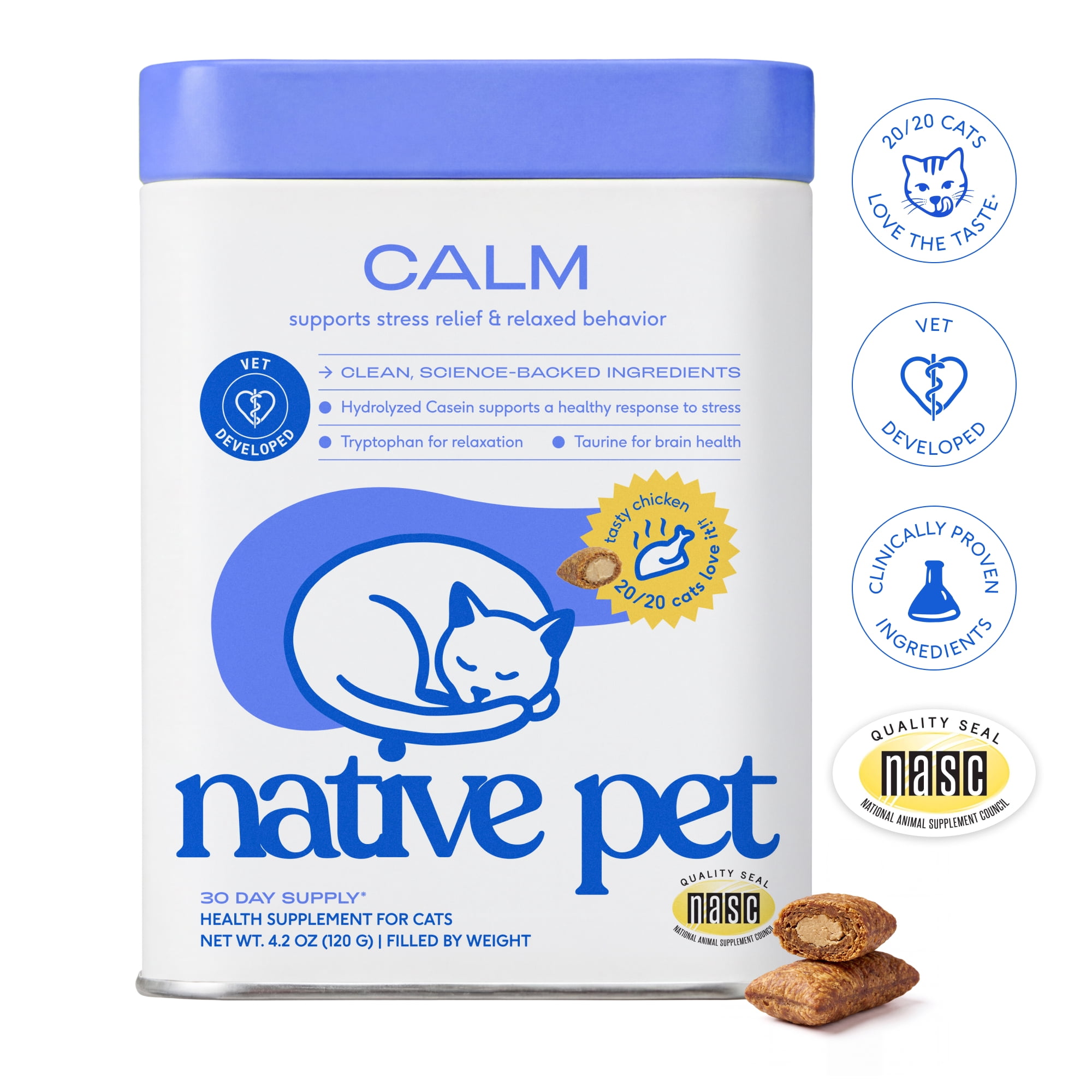 Native Pet Calm Pillow Chews for Cats, Anxiety & Stress Support, 4.2 oz ...