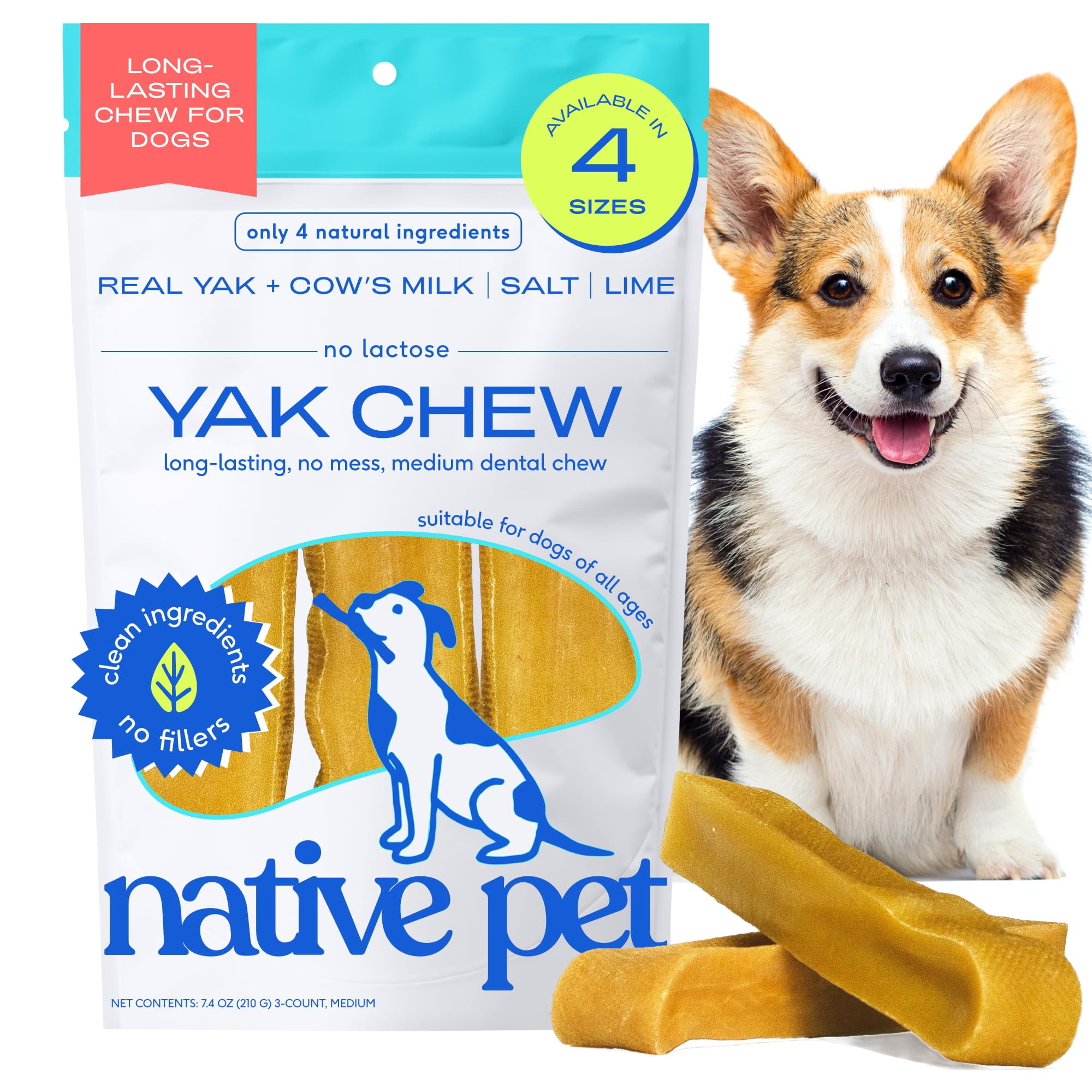 Native Pet Yak FEV6 Cheese Himalayan Dog Chews - Long Dental Sticks for ...