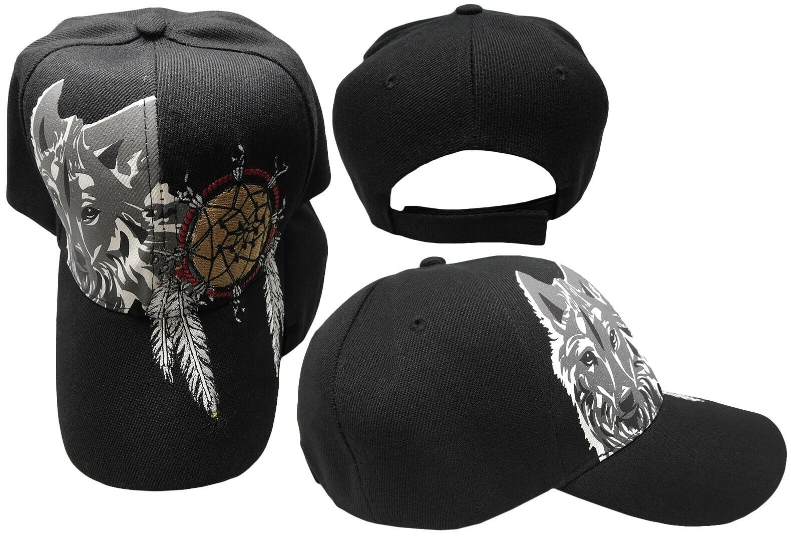 Native Pride American Dreamcatcher Wolf Shadow Indian Embroidered Cap ...
