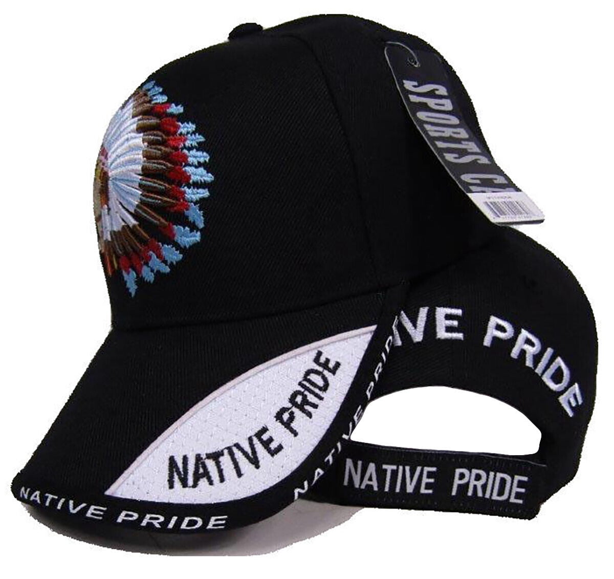Native Pride Chief Headdress Shadow Black Embroidered Ball Cap Hat ...