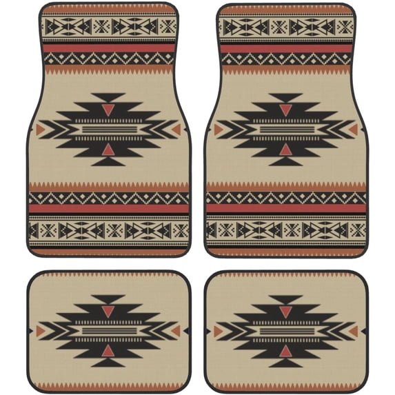 Native Tribal Woven Browns Black 4-Piece Car Floor Mat Set, Waterproof ...