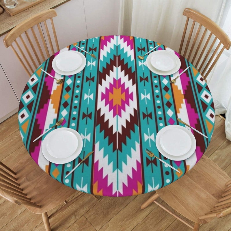 Native USA Aztec Round Fitted Tablecloth with Elastic Fitted Table ...