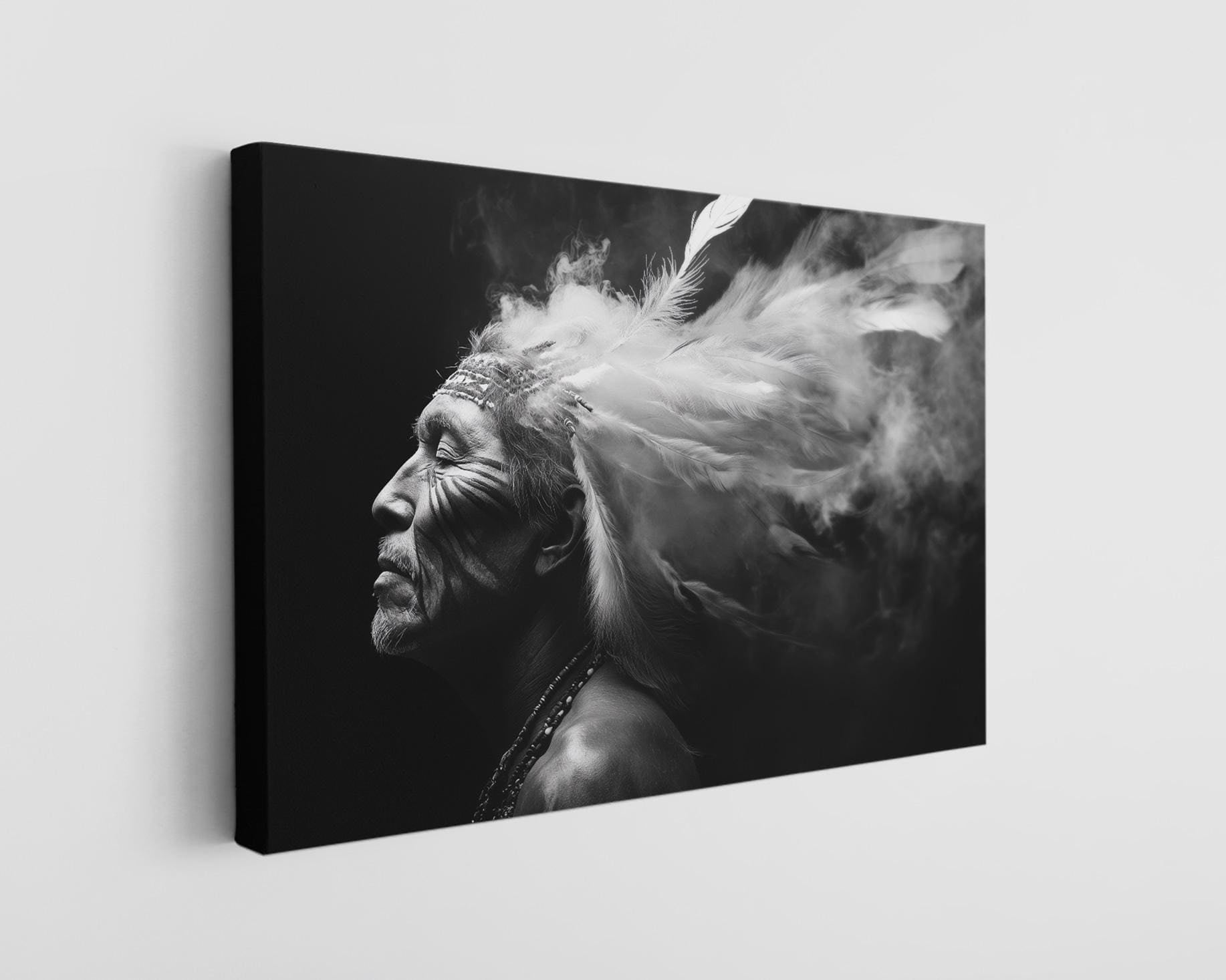 Native Warrior Canvas Print - Black and White Cultural Artwork - High-Quality Handcrafted Wall ...