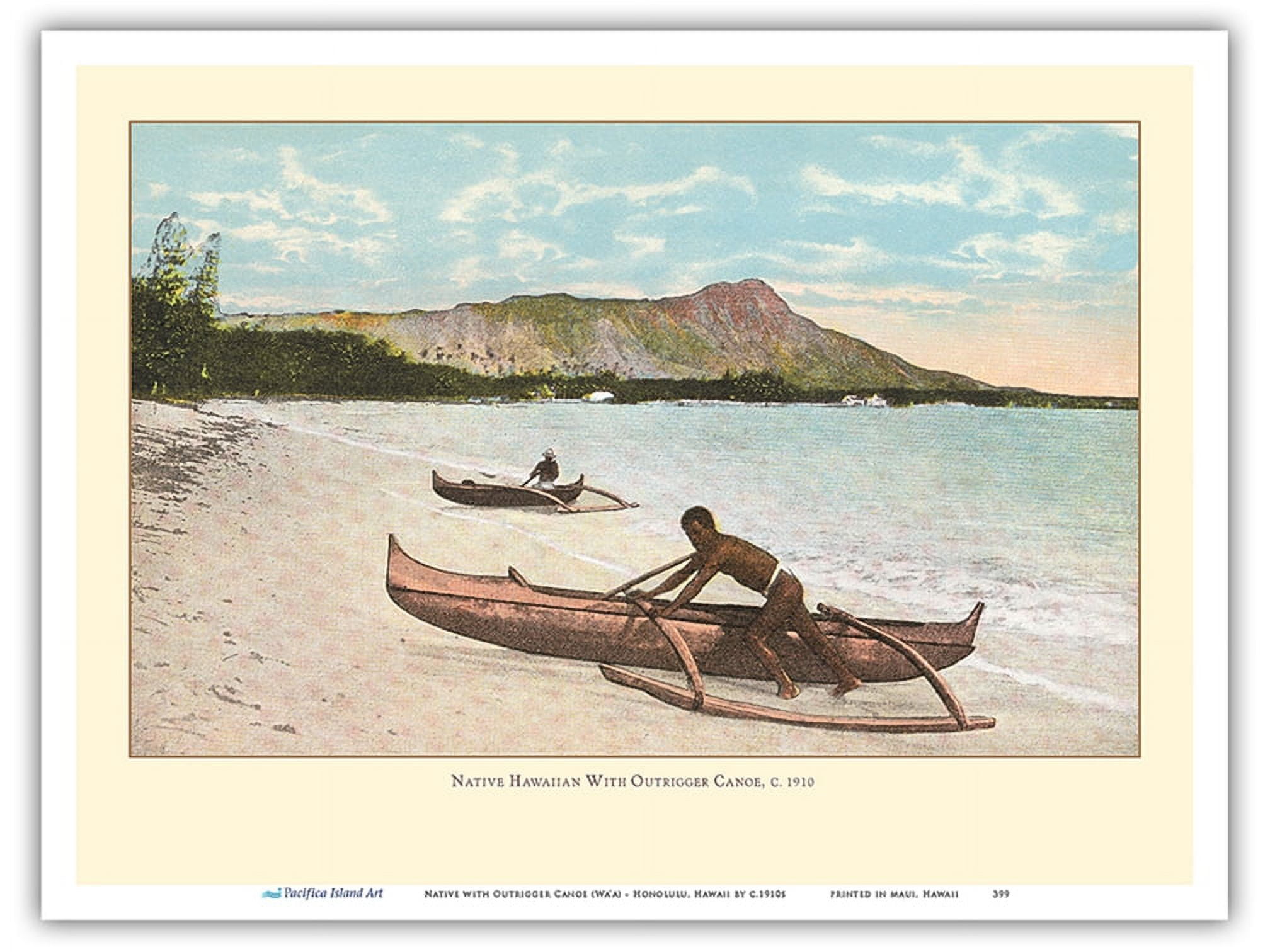 Native with Outrigger Canoe (Wa’a) - Honolulu Hawaii - Vintage Hawaiian ...
