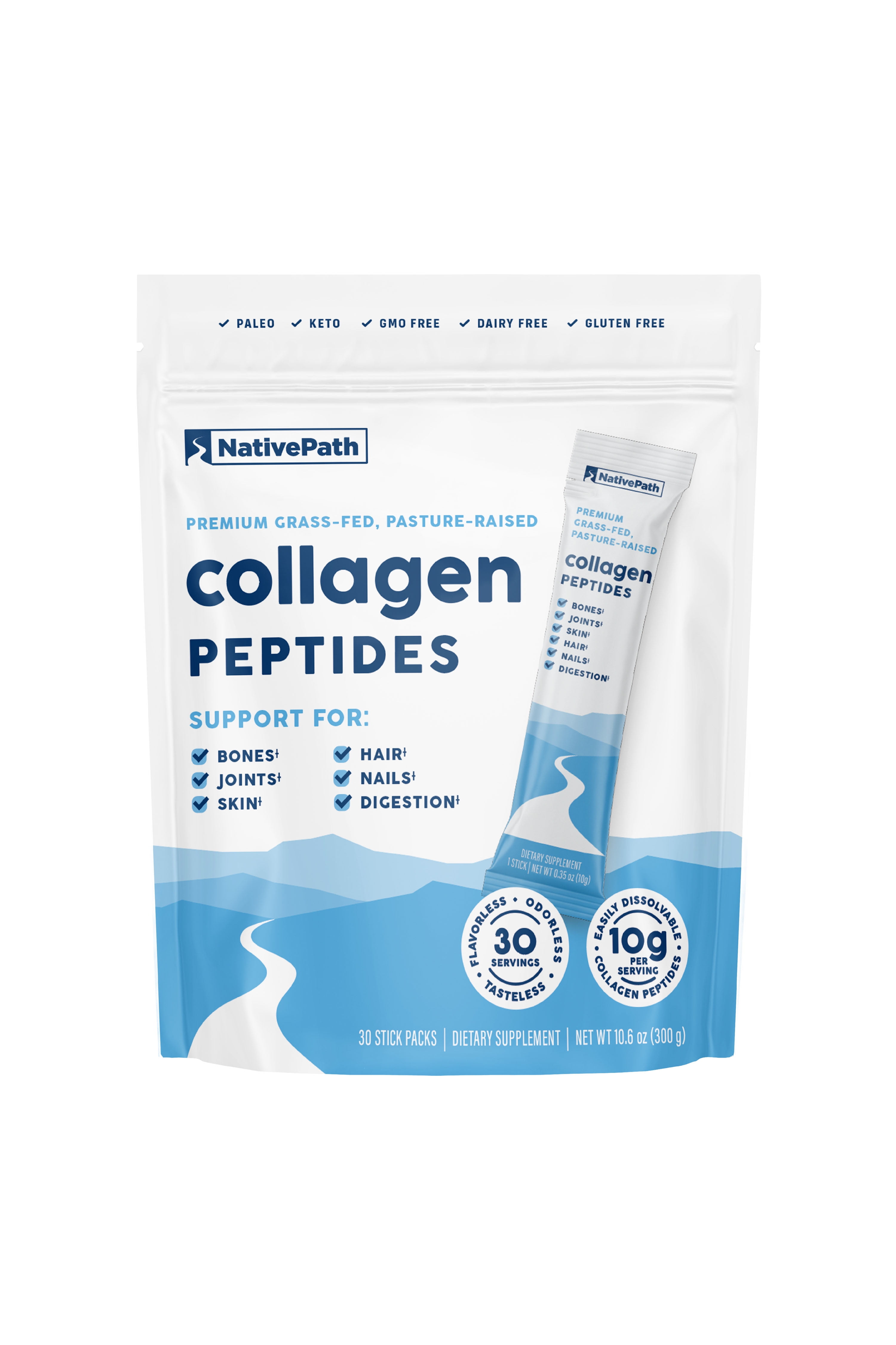 NativePath Collagen Peptides Protein Stick Packs - Hydrolyzed Type 1 & 3 Collagen Powder for ...