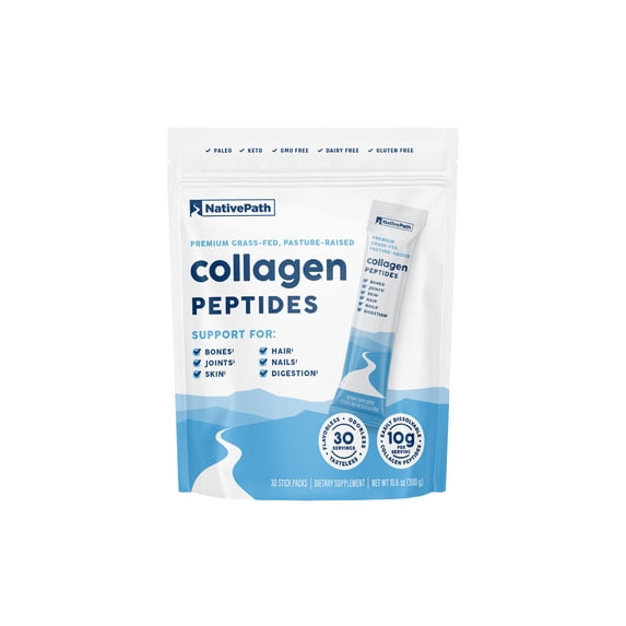 NativePath Collagen Peptides Stick Packets, Grass-Fed Type 1 & 3, Keto ...