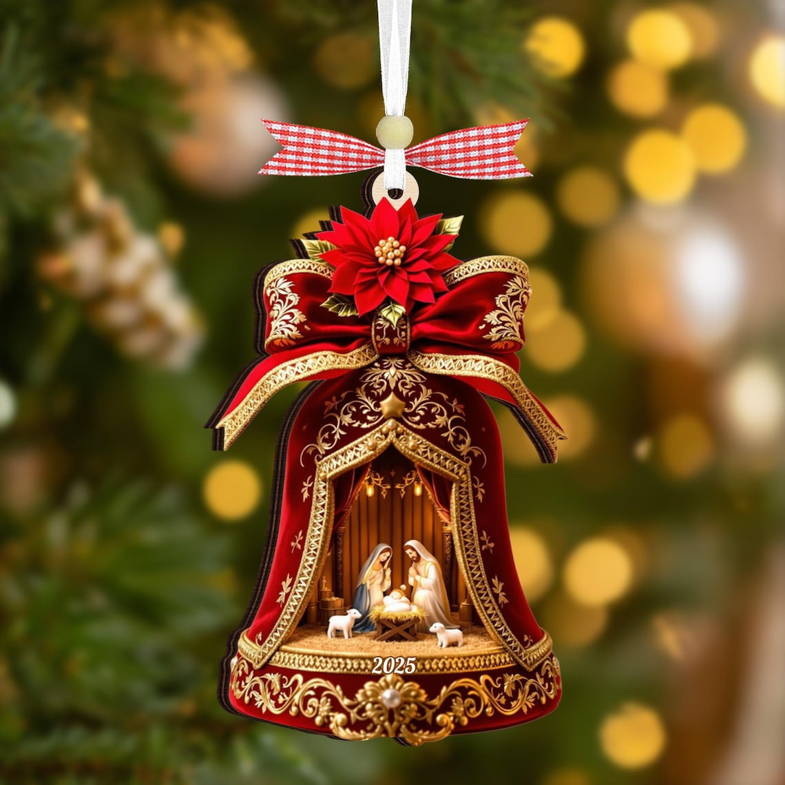 Nativity Bell Christmas Ornament 2025, Holy Family Nativity Scene Decor ...