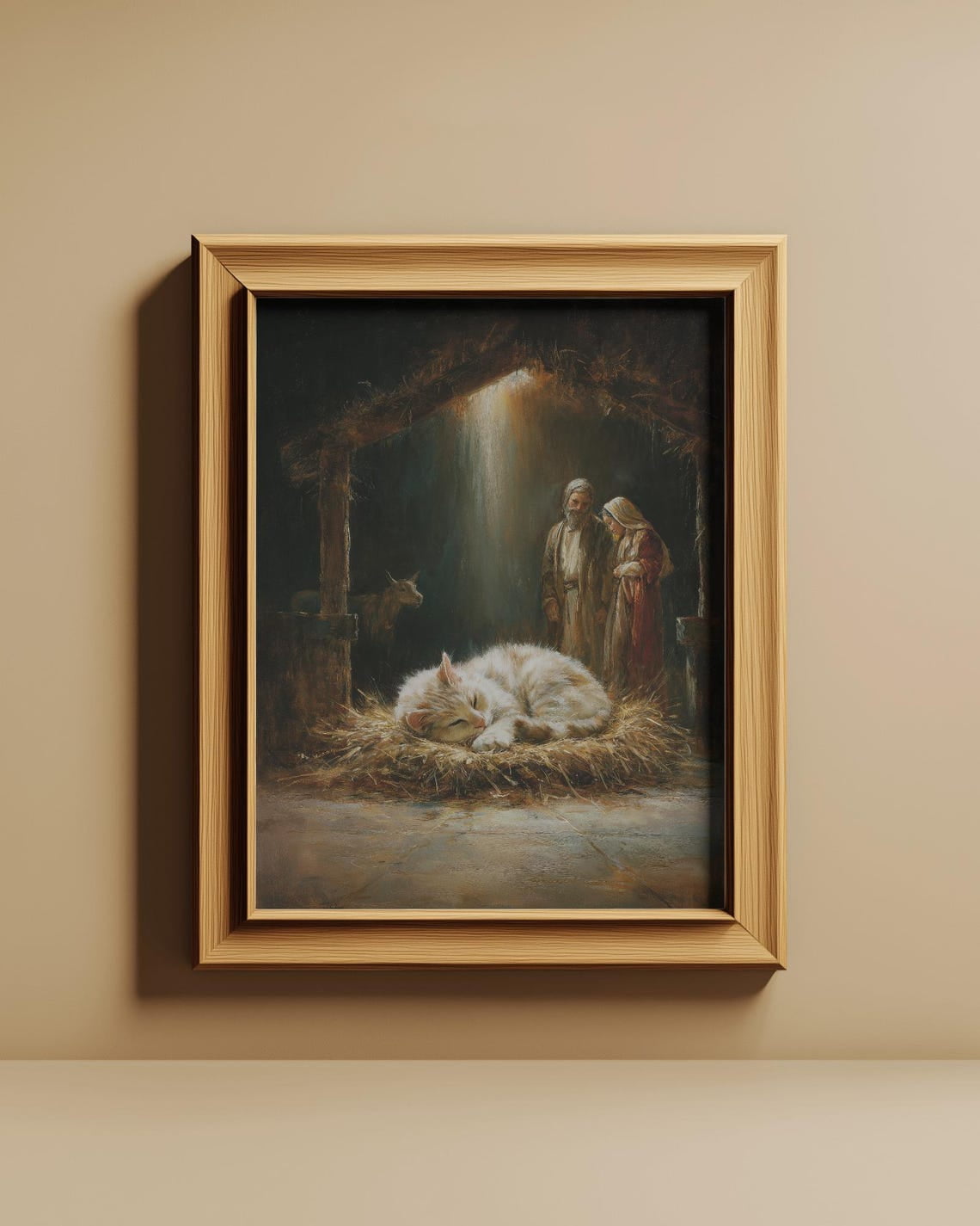 Nativity Cat Wall Art Print | Cat Sleeping In Manger | Home Decor ...