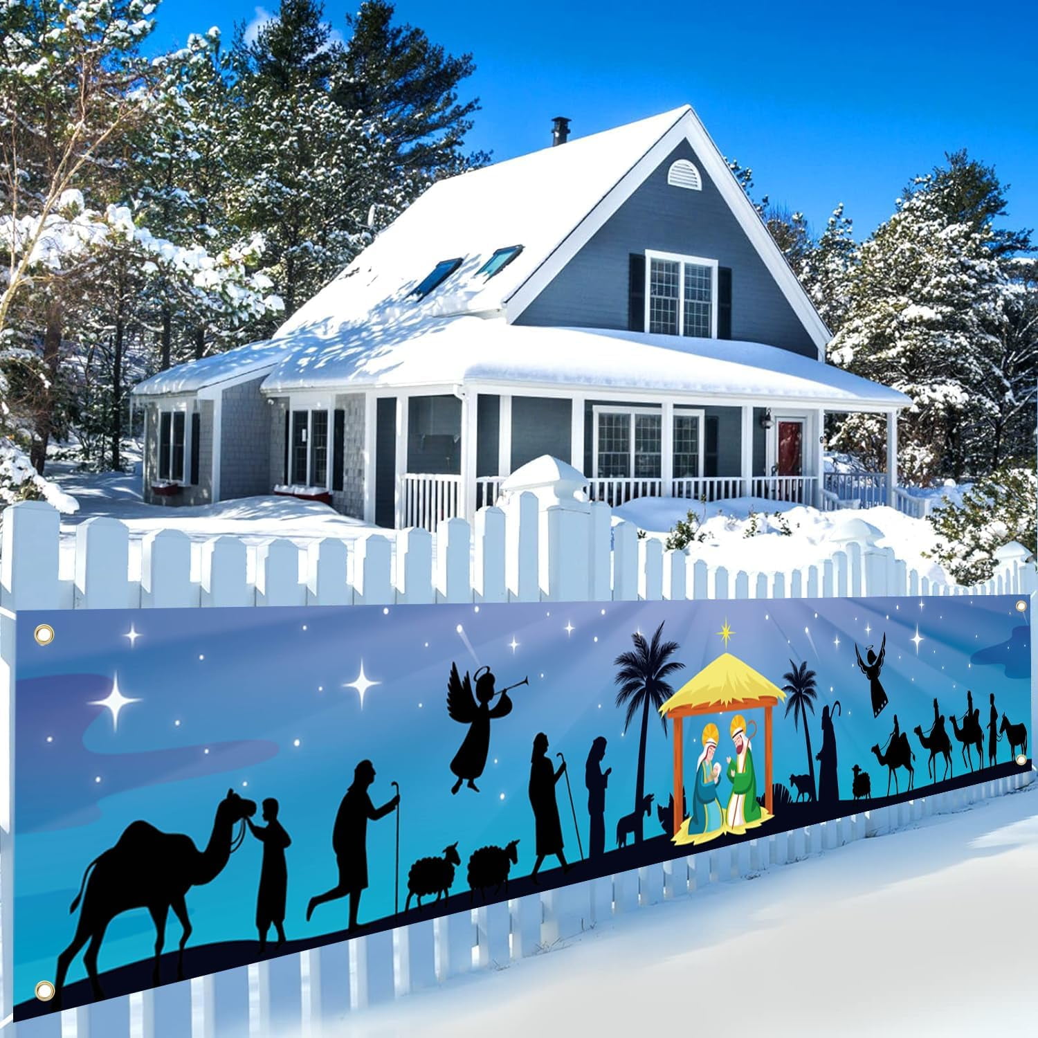 Nativity Christmas Banner Manger Scene Religious Christmas Banner ...