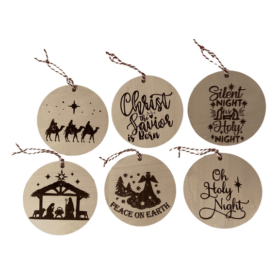 Nativity Christmas Ornaments Set of 6 – 4" Laser Engraved Wooden ...