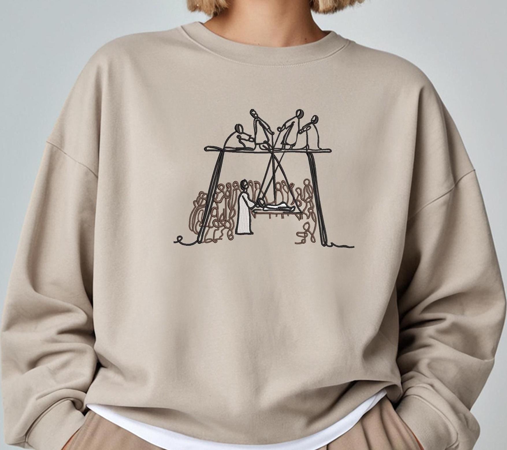 Nativity Embroidered Sweatshirt, Christmas Christian Crewneck, Holy ...