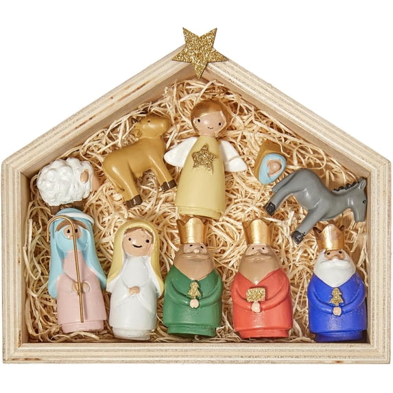 Nativity Figurines Set, 11 count Holy Family Scene - Colorful Mini ...