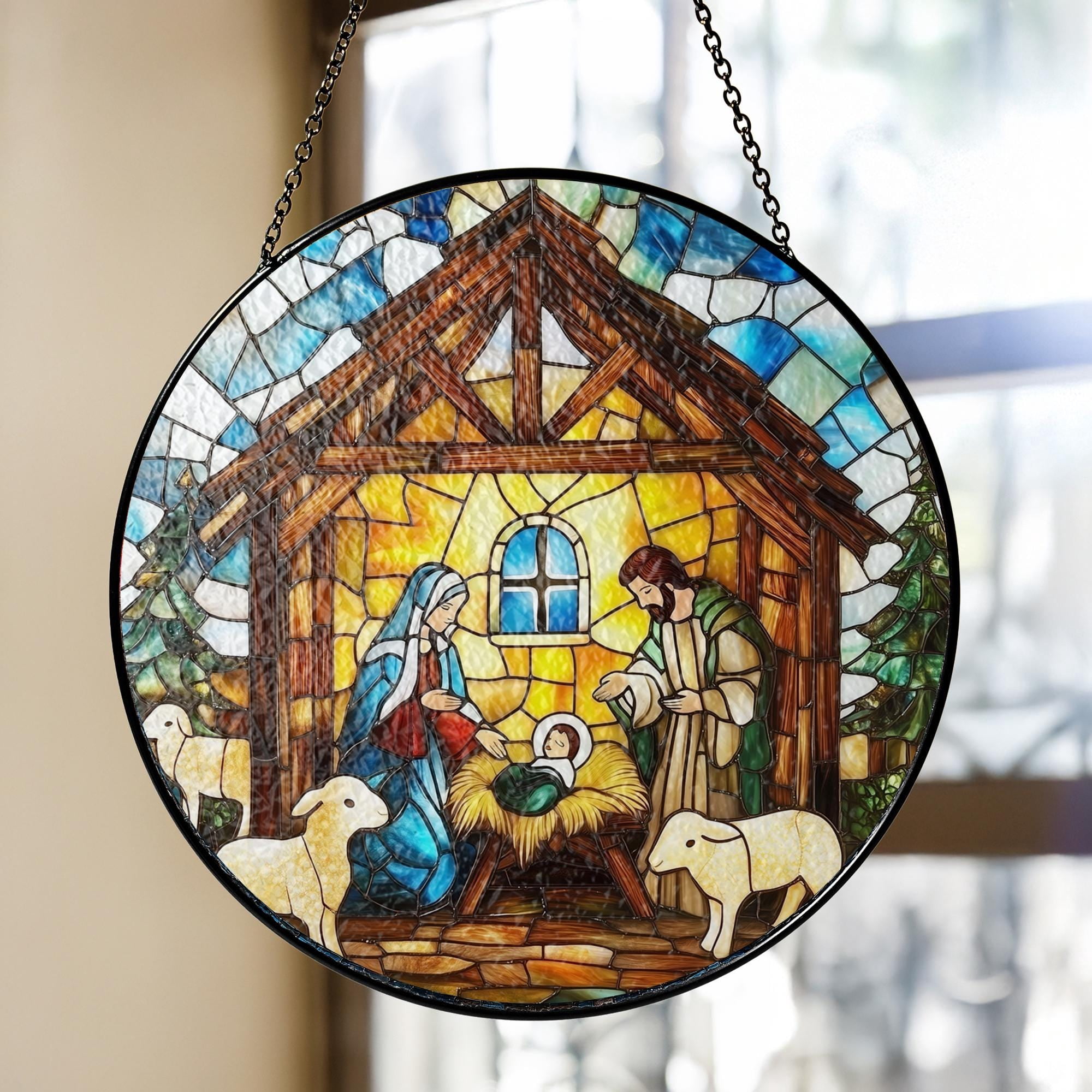 Nativity Holy Family Stained Glass Suncatcher Christmas Manger Scene ...