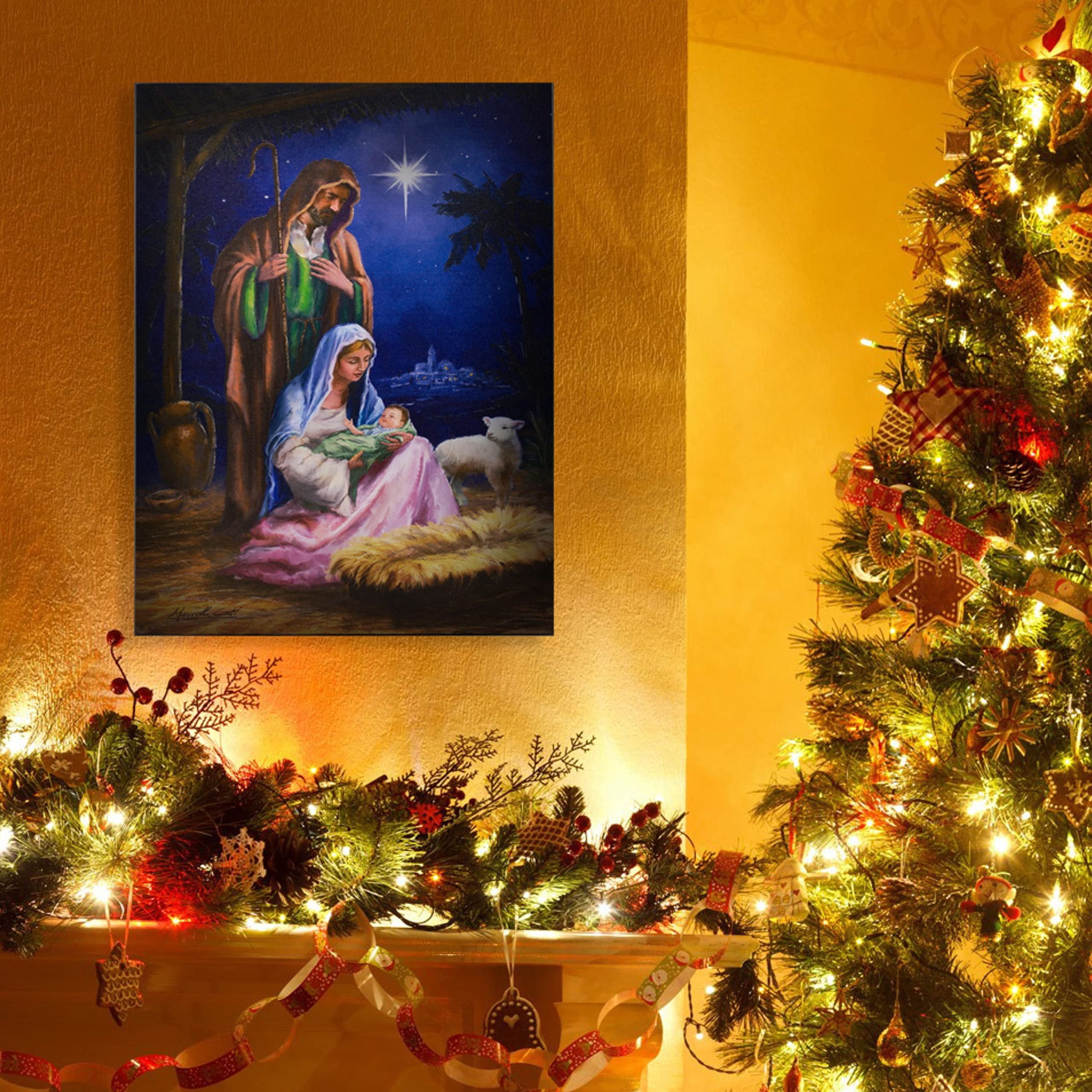 Nativity Lighted Canvas Wall Art - Light Up Manger Scene - Measures 15. ...