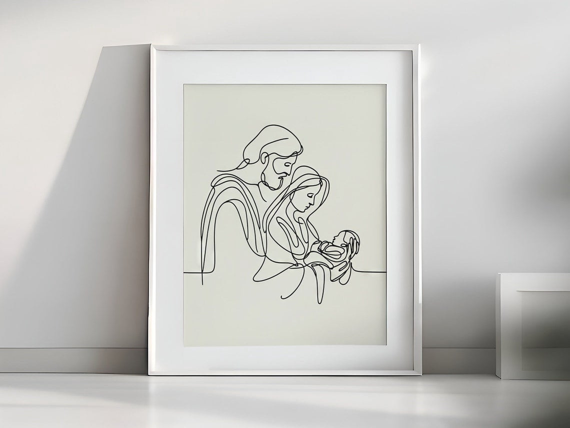 Nativity Line Art Poster Saint Joseph Mary and Jesus Sketch, Unframed ...