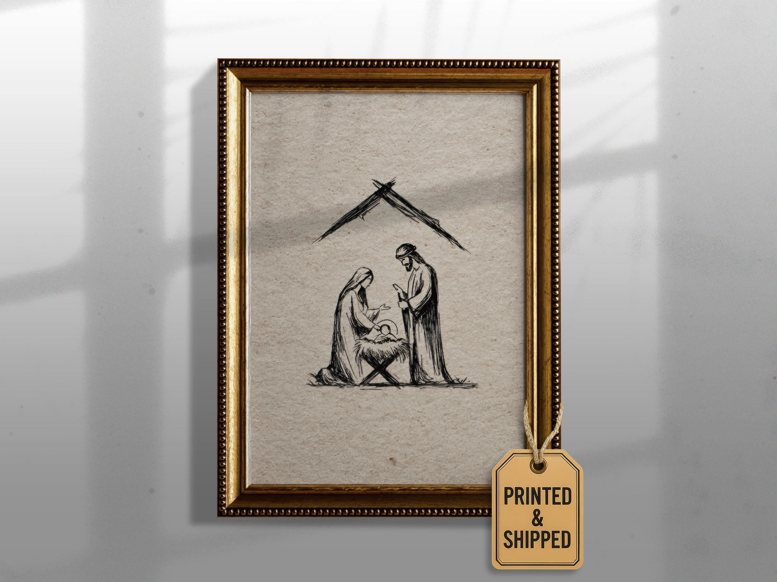 Nativity Line Art Print | Minimalist Holy Family Drawing | Jesus Mary ...