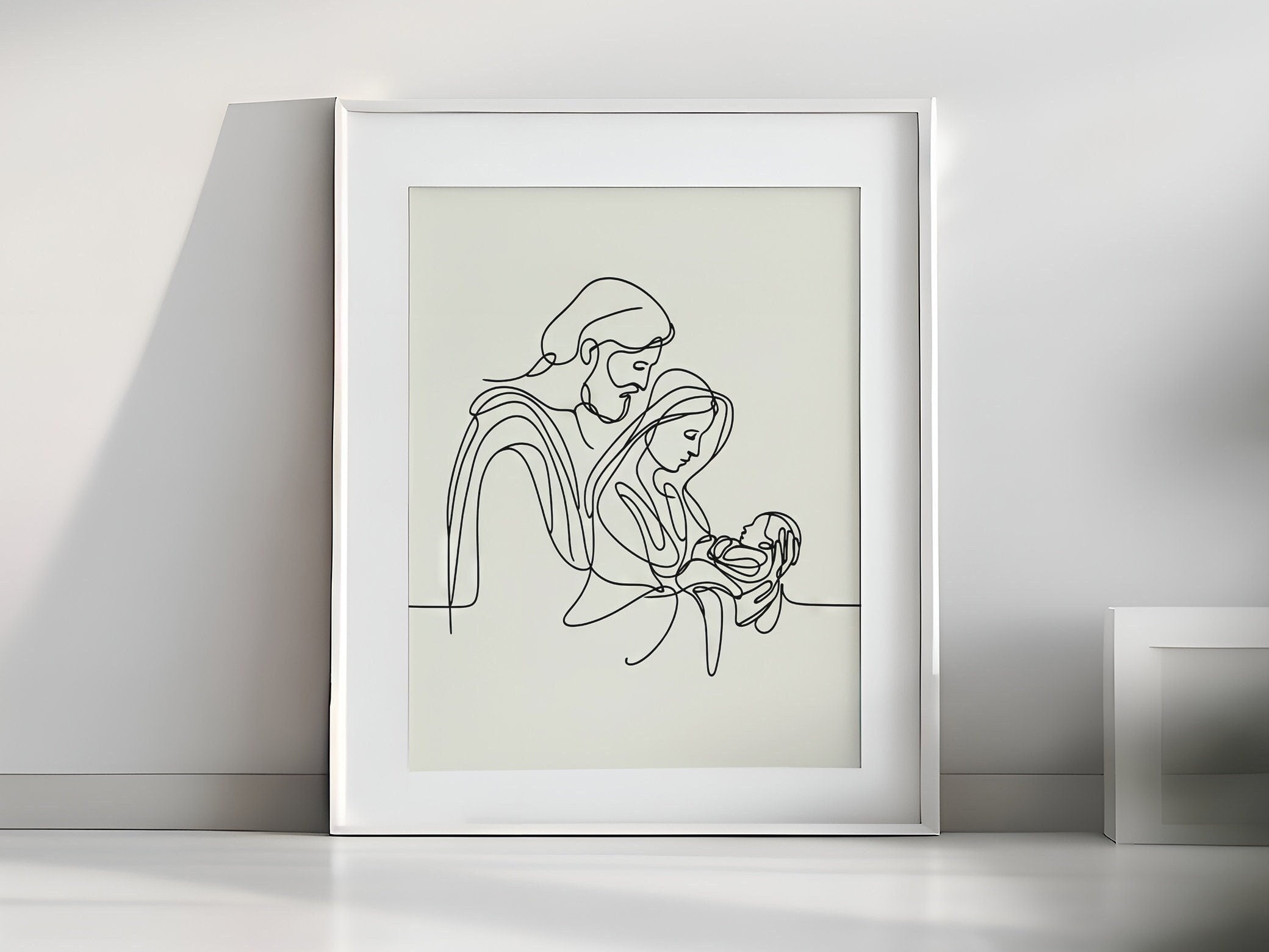 Nativity Line Art Print: Saint Joseph, Mary & Jesus Warm Present ...