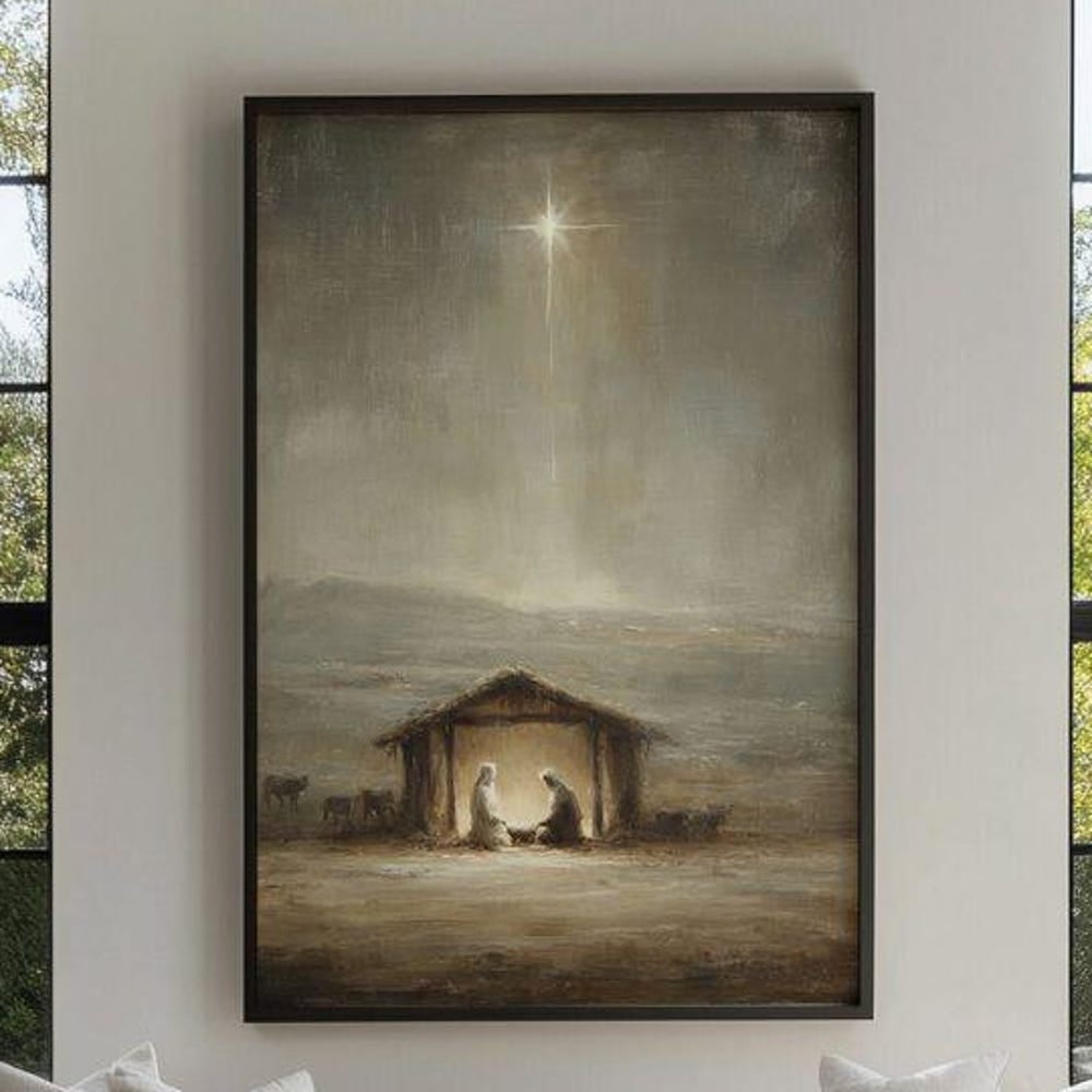 Nativity Manger Painting Print - Christian Noel Artwork, Holy Night ...