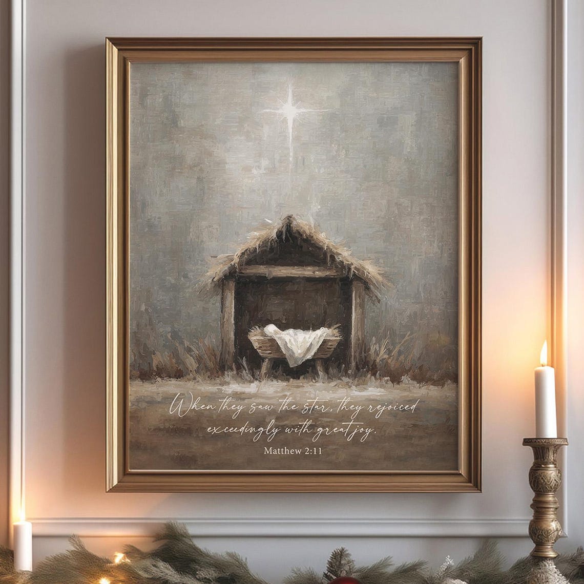Nativity Manger Poster, Modern Religious Wall Art, Bethlehem Winter ...
