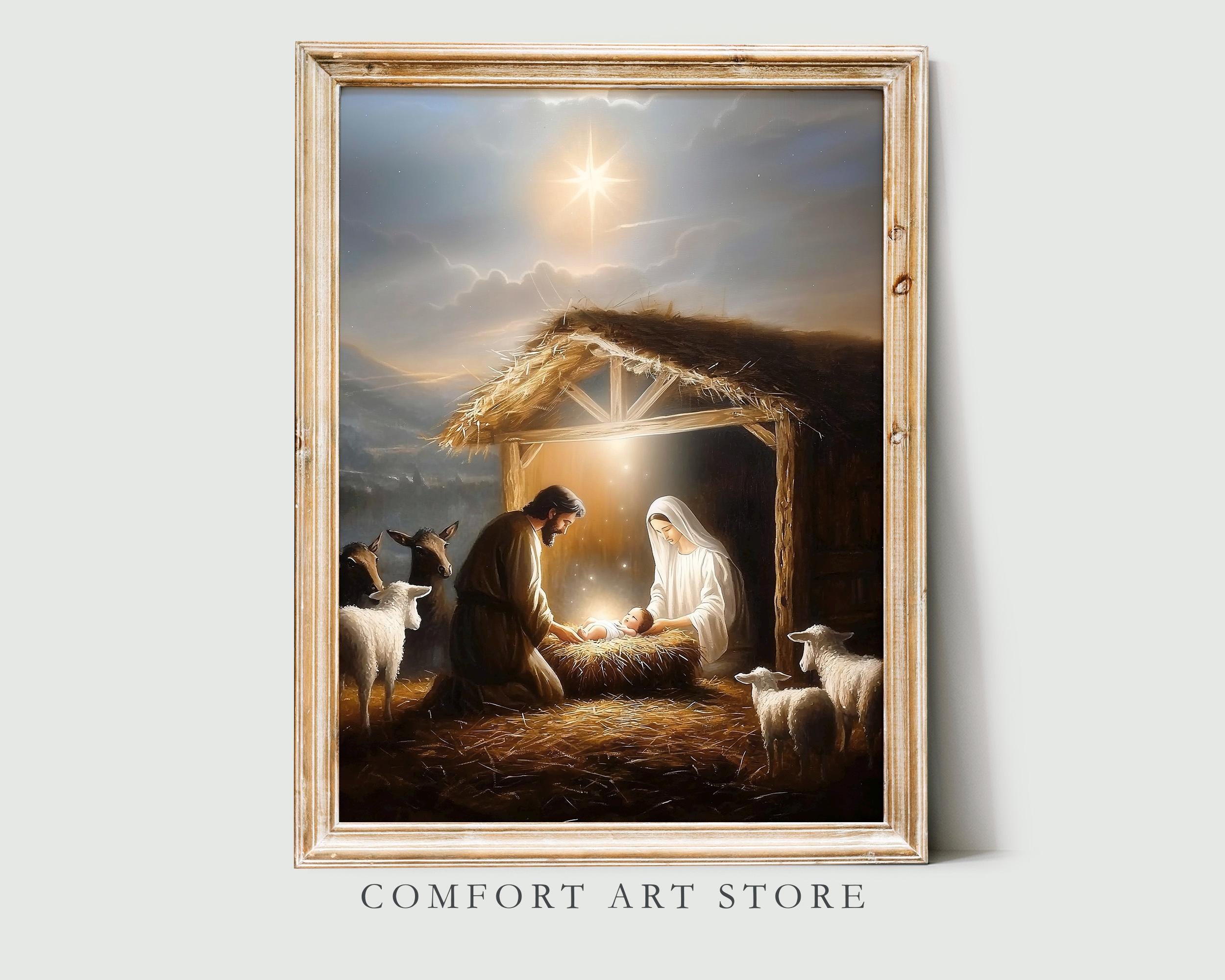 Nativity Print Mary Joseph Jesus Vintage Kristmas Manger Christian ...