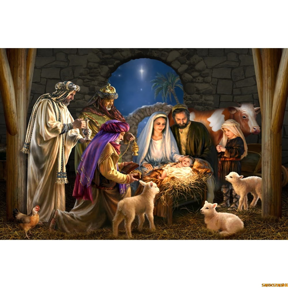 Nativity Sce Backdrops Christian Jesus Nativity Church Night Palms ...