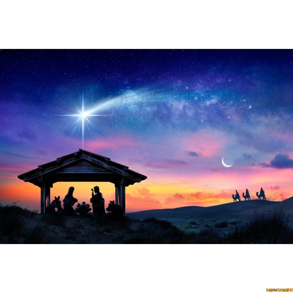 Nativity Sce Backdrops Christian Jesus Nativity Church Night Palms ...