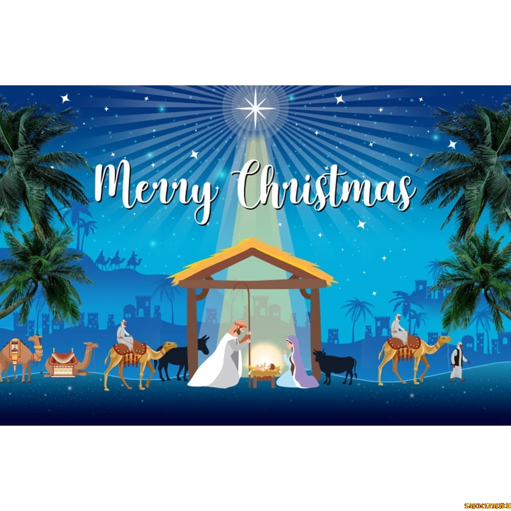 Nativity Sce Backdrops Christian Jesus Nativity Church Night Palms ...
