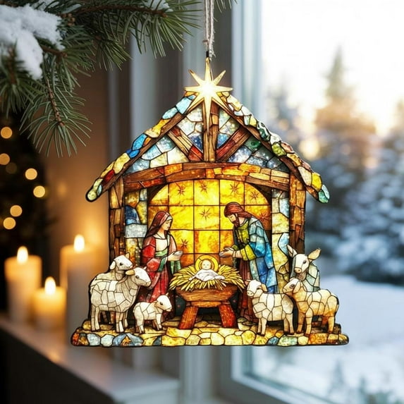 Nativity Scene Acrylic Suncatcher, Holy Family Christmas Ornament ...
