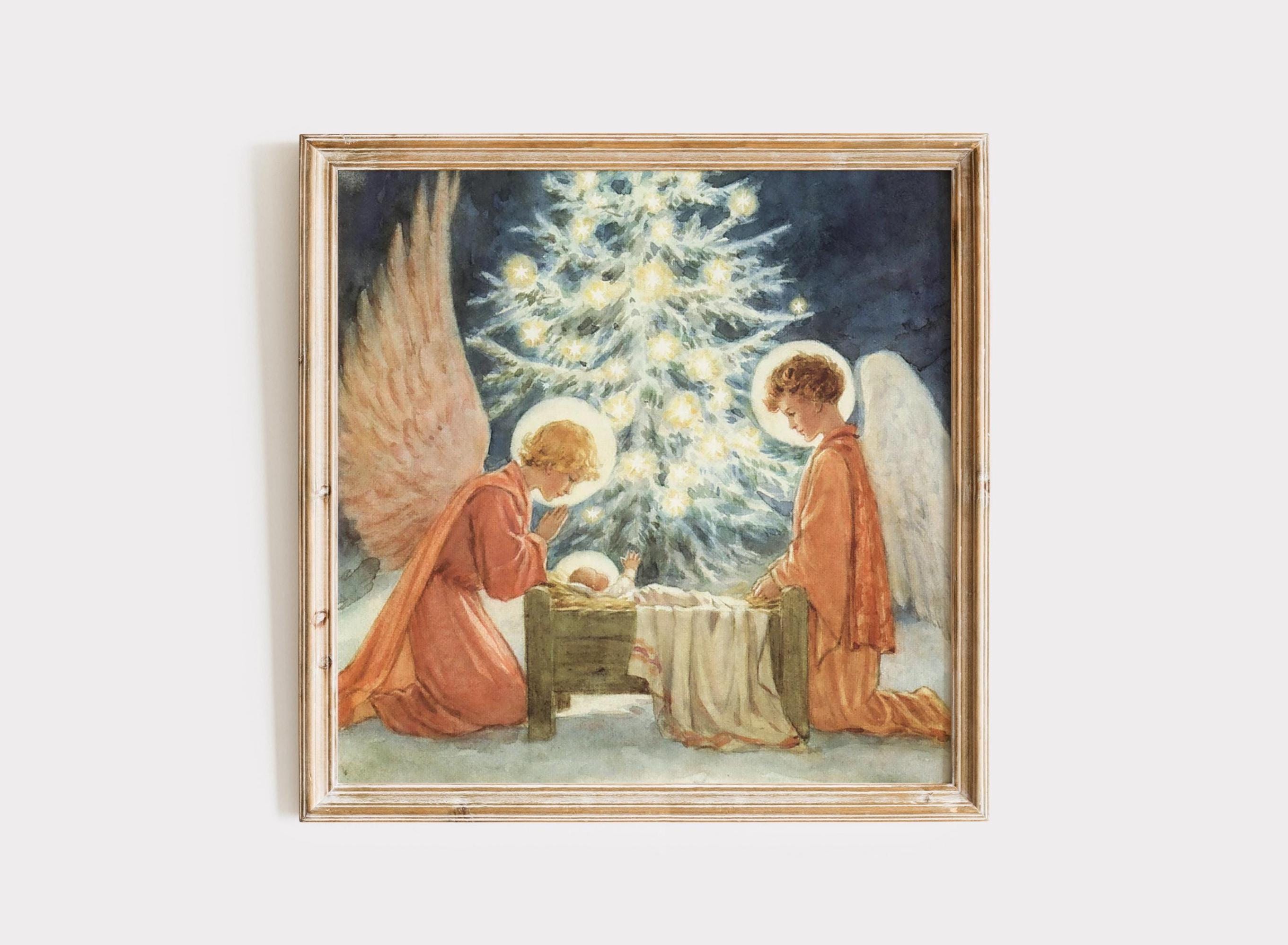 Nativity Scene, Baby Jesus And Two Angels By Margaret Tarrant, Kristmas ...