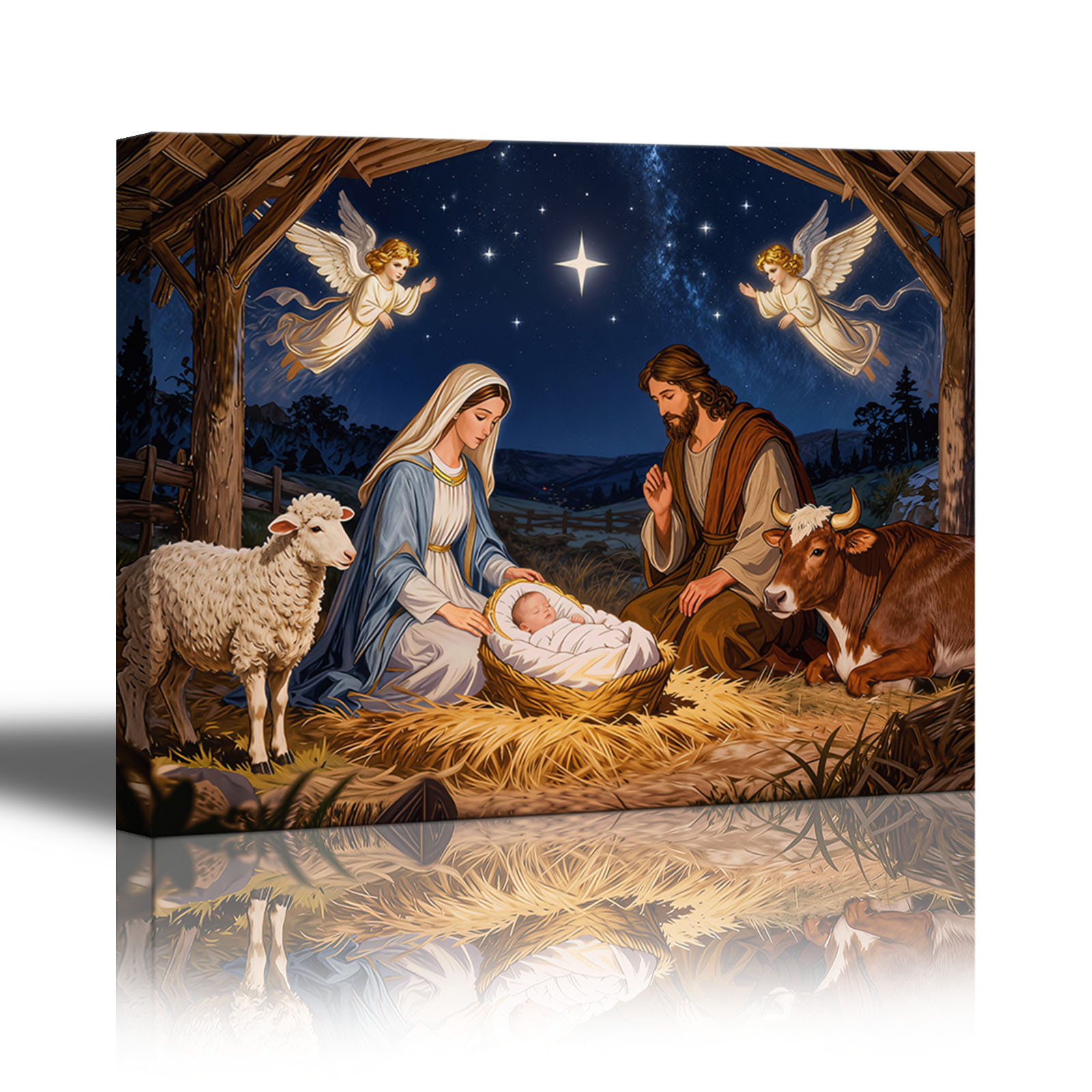 Nativity Scene Canvas Wall Art Holy Family Canvas Print Religious Wall ...