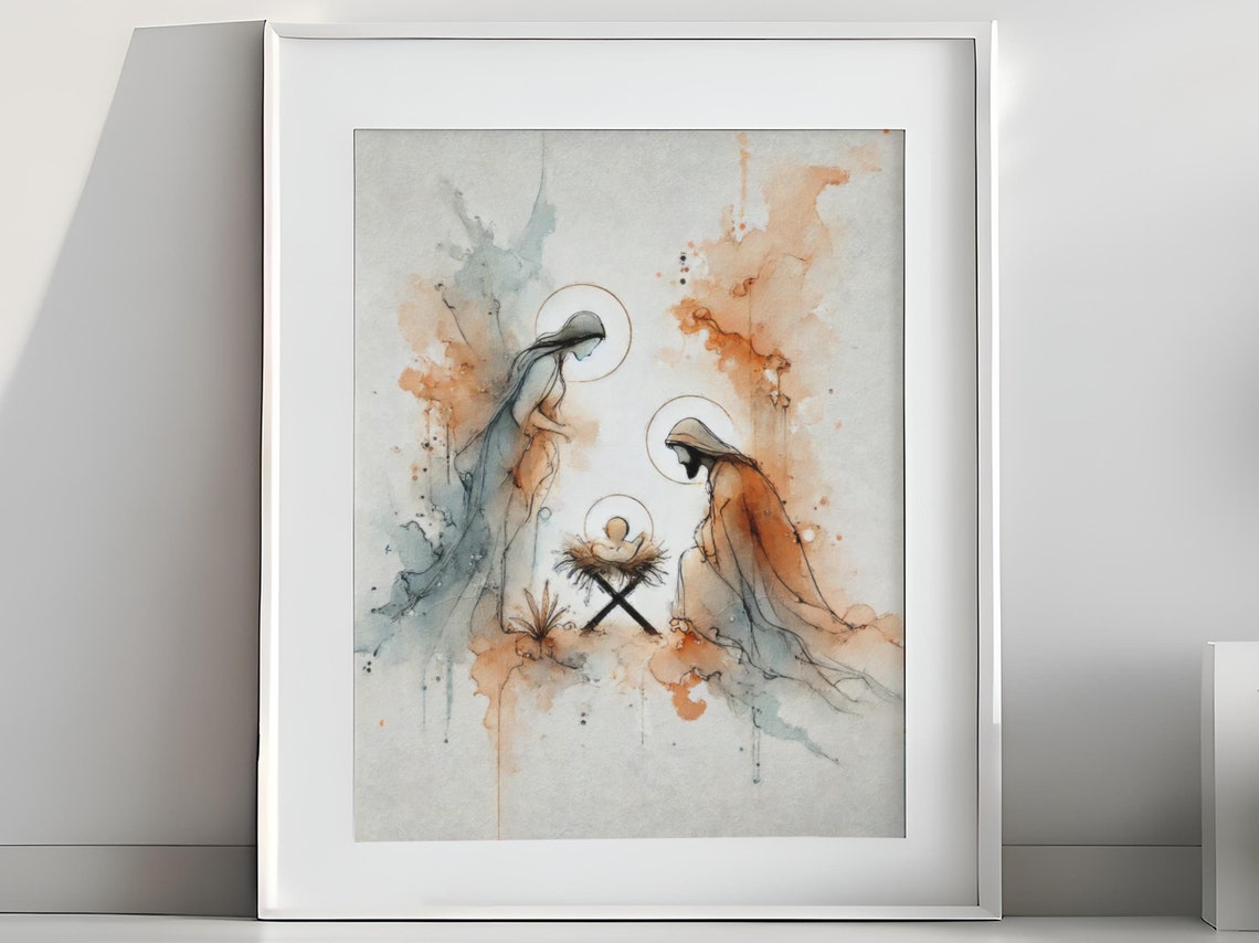 Nativity Scene Christian Digital Art, Minimalist Catholic Christmas ...